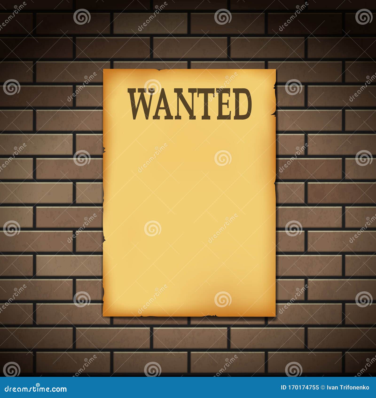 Wanted Reward Western Poster On A Brick Wall Cartoon Vector ...