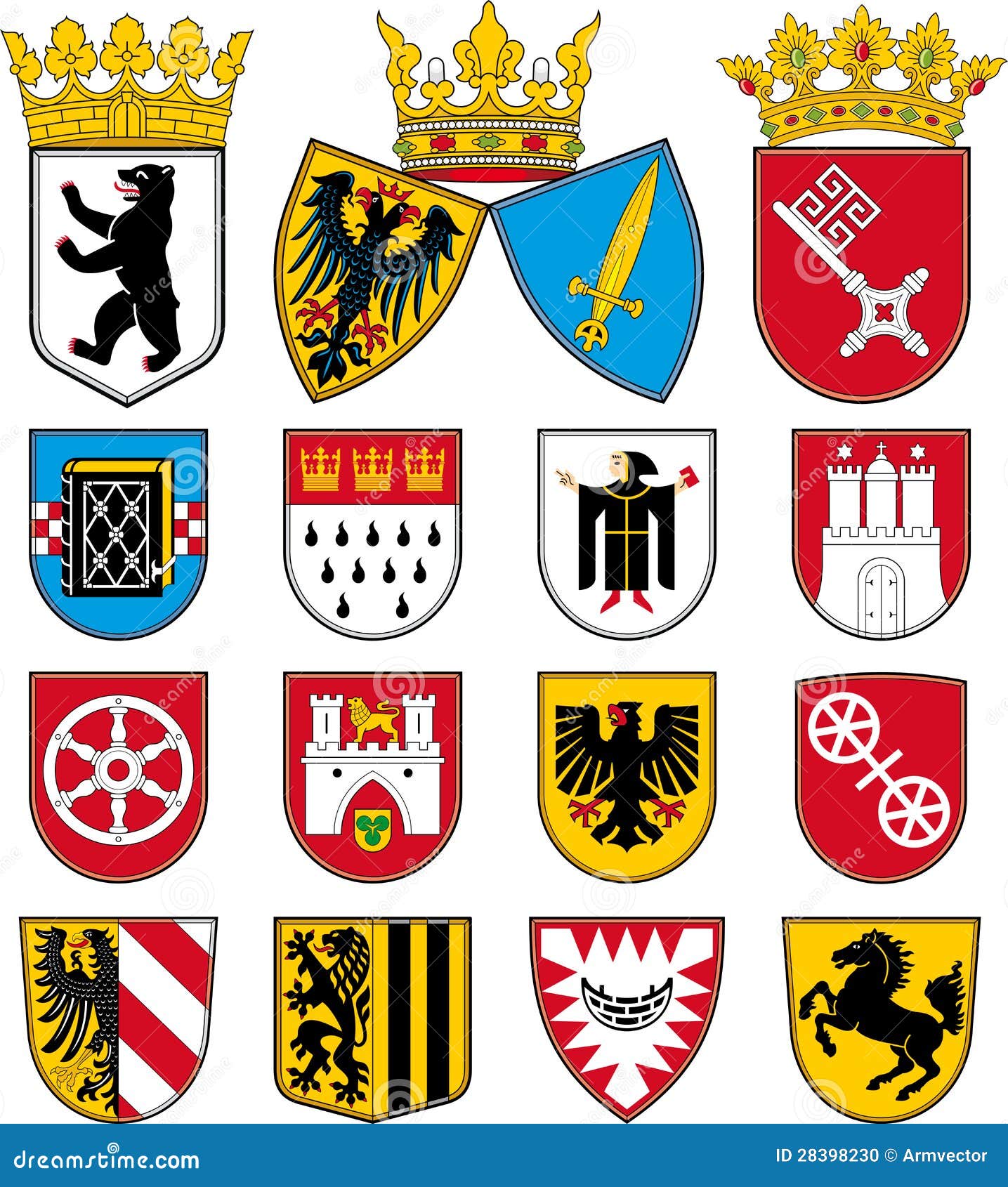 Wapenschilden Van Steden In Duitsland Vector Illustratie - Illustratie ...