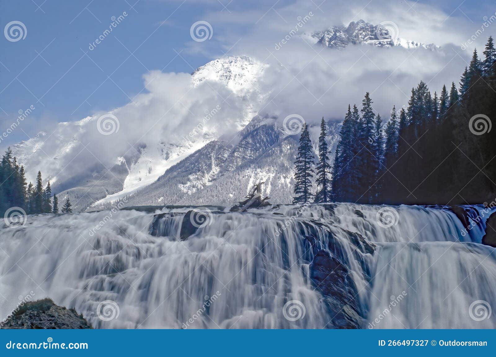 Wapta Falls with Mountain Background Stock Image - Image of nature ...