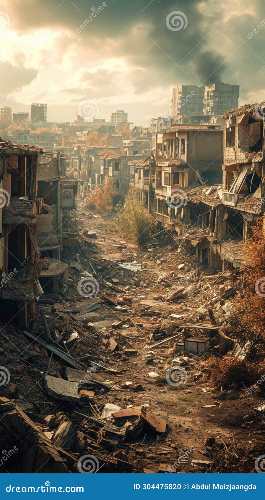 War Aftermath Destroyed Town with Collapsing Structures, Depicting ...