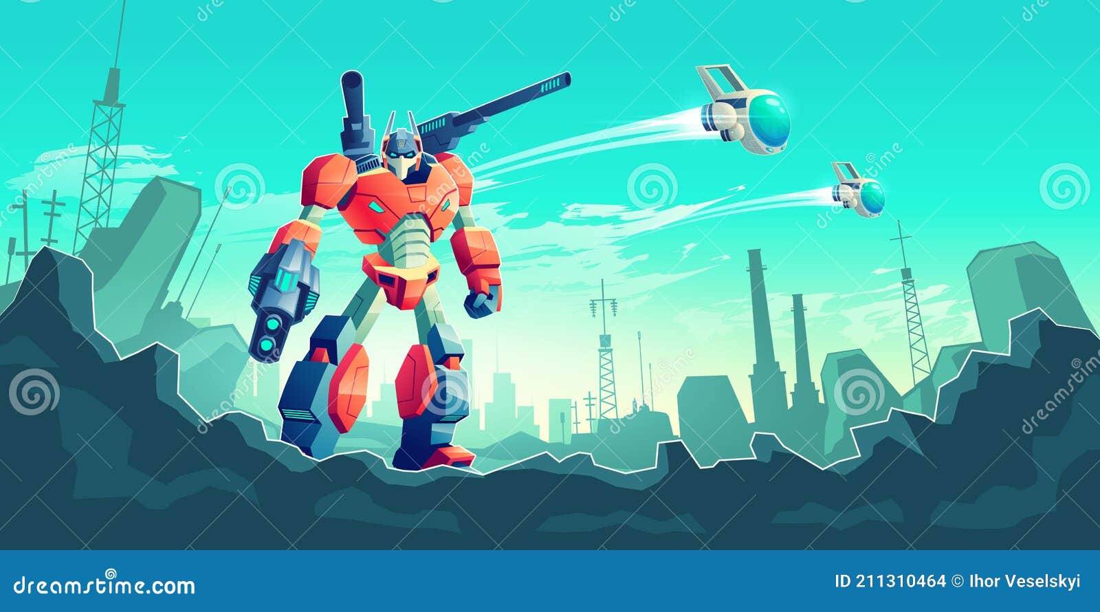 War with Alien Robots Cartoon Vector Concept Stock Vector ...