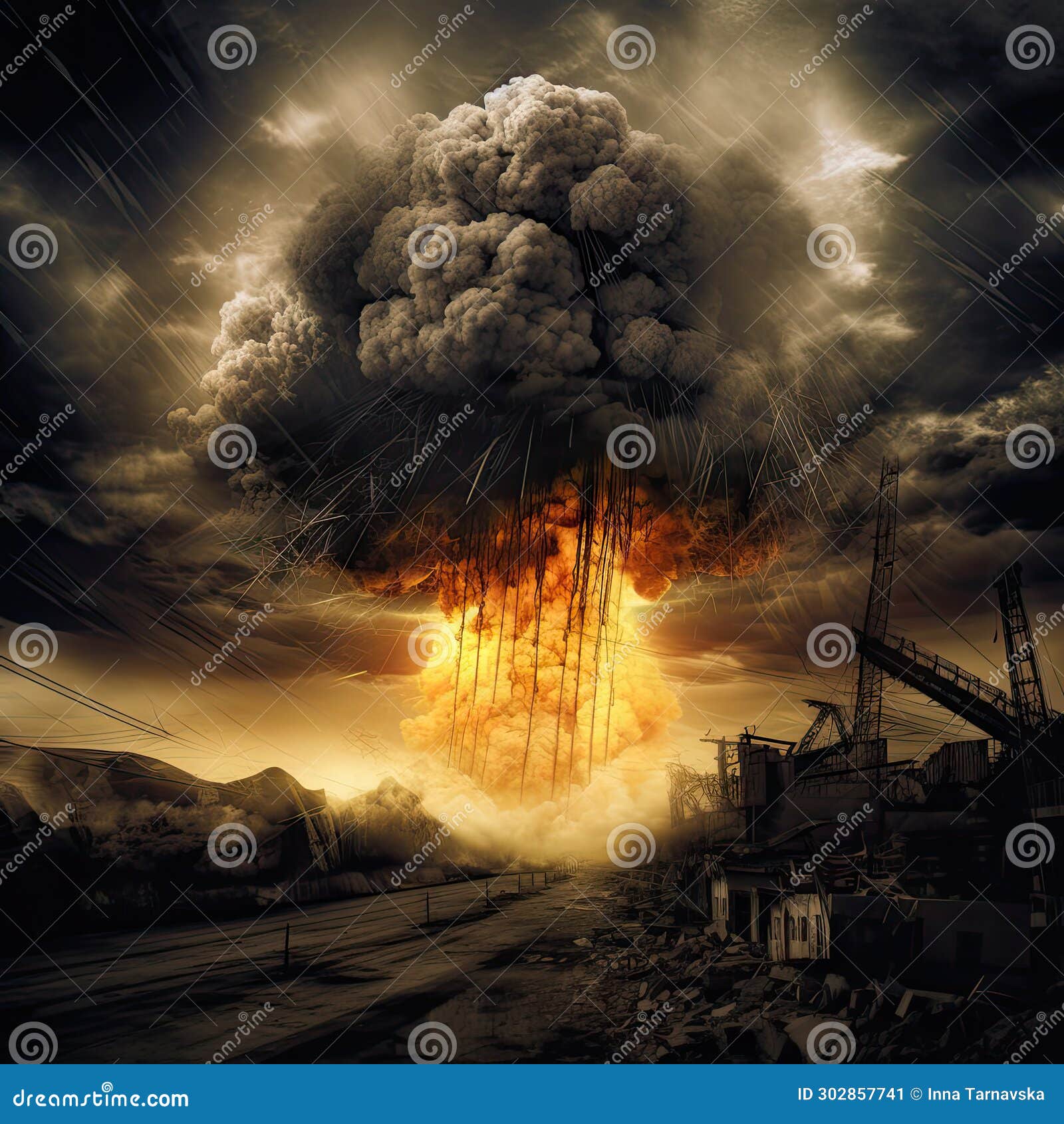 Terrible War Bomb Explosion Near Energetic Object. Atomic Nuclear Bomb ...