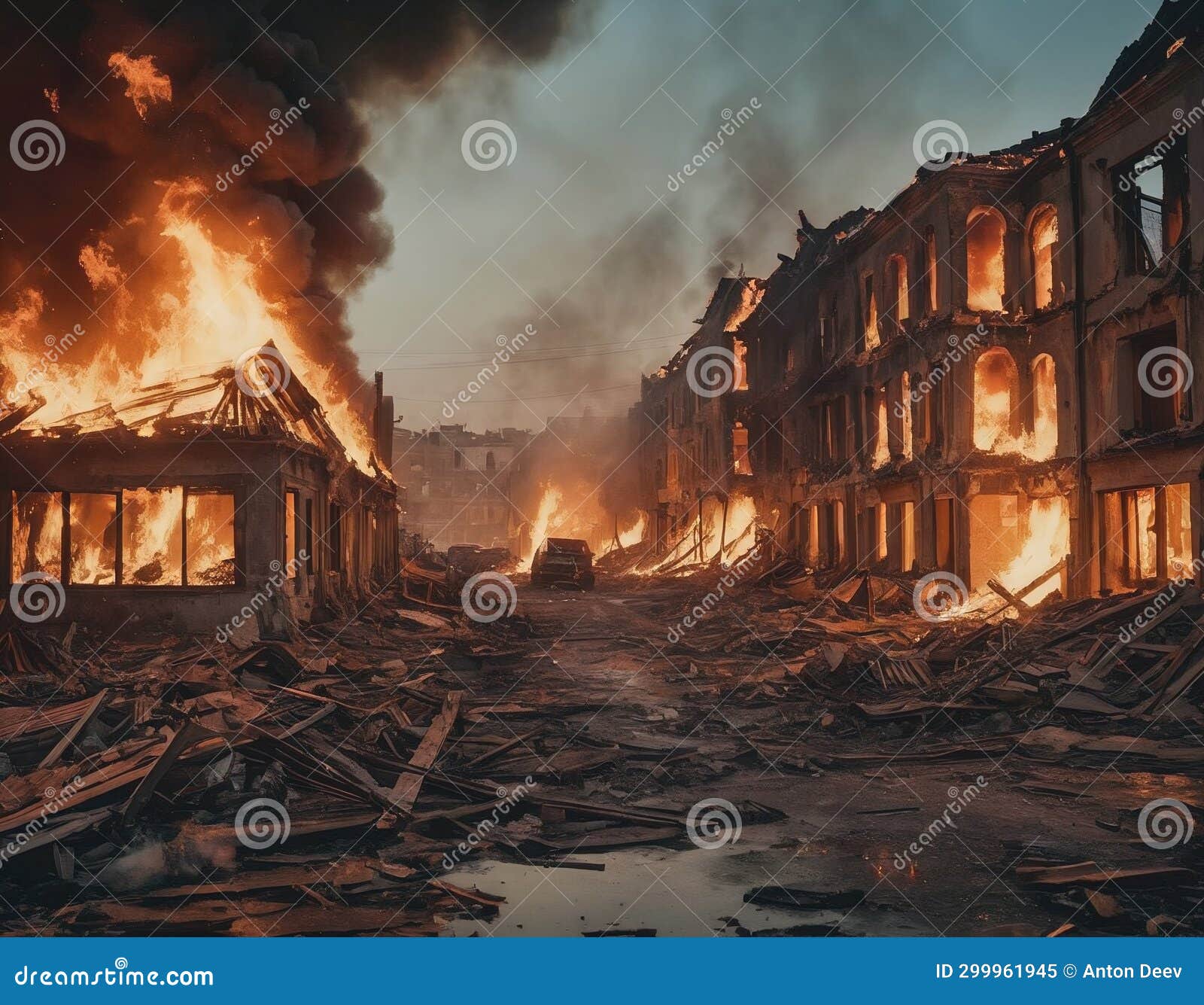 War. a Burning Building in the Old Town Stock Image - Image of black ...