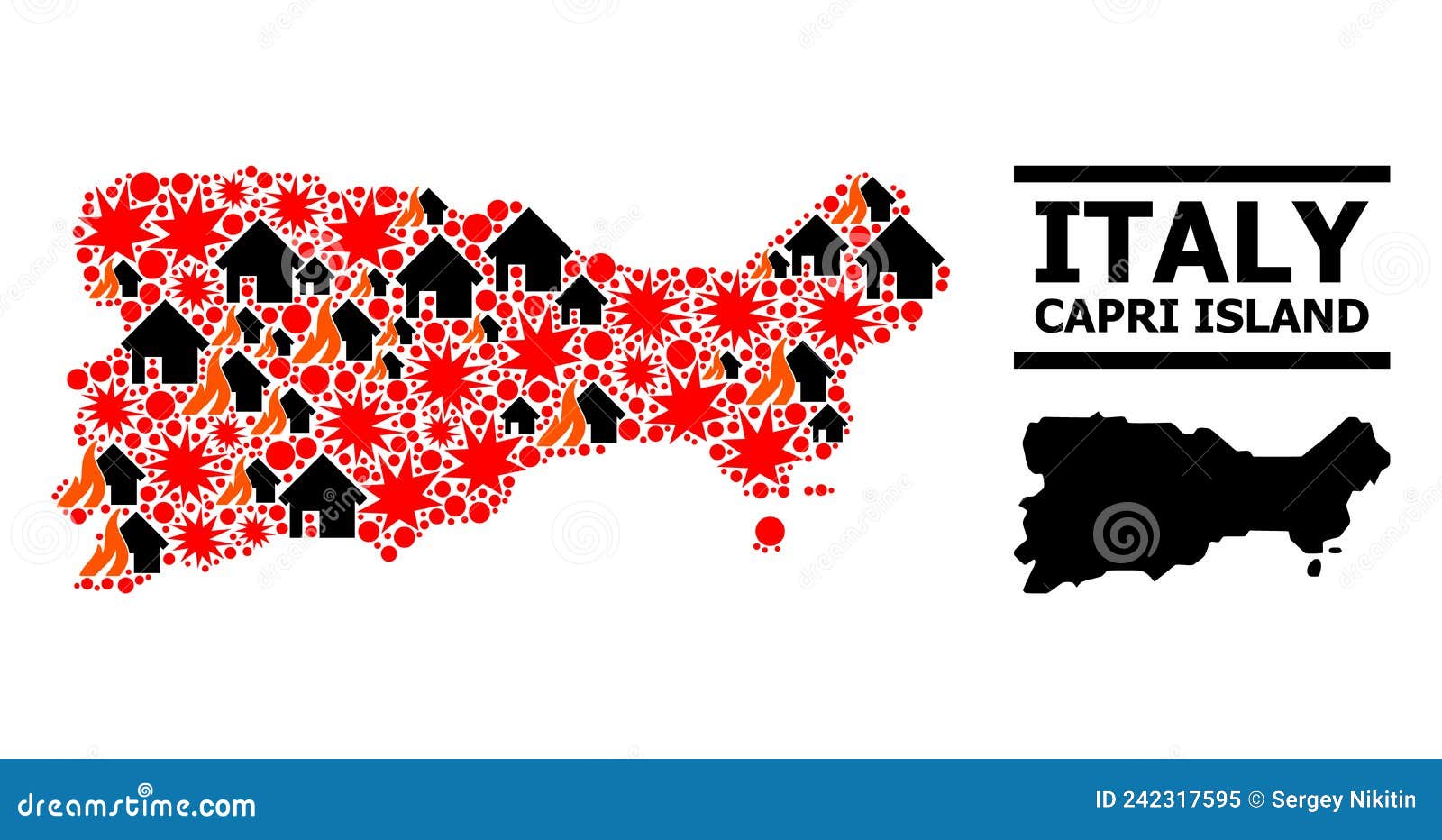 War Collage Map of Capri Island Stock Vector - Illustration of capri ...