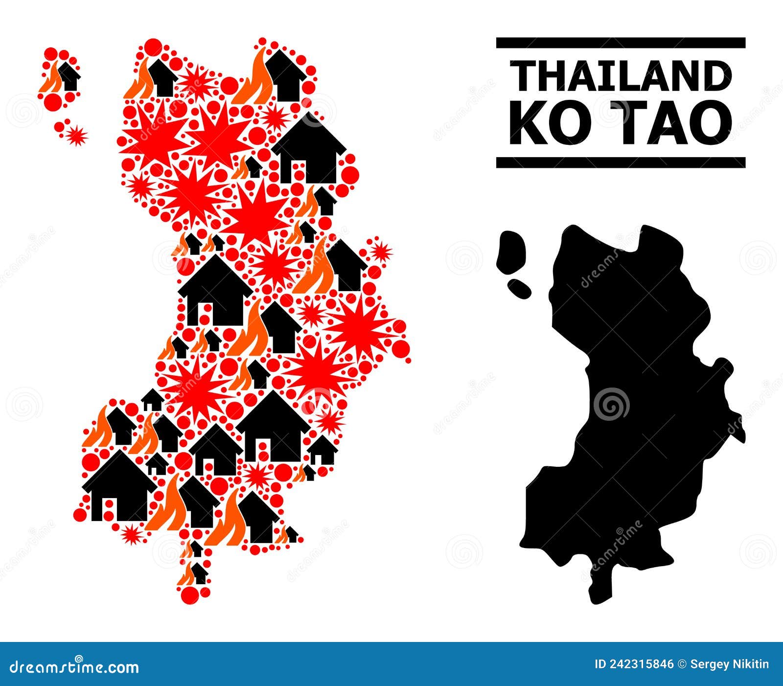 War Collage Map of Ko Tao stock vector. Illustration of fire - 242315846