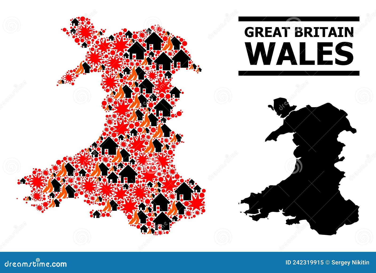 War Collage Map of Wales stock vector. Illustration of thunder - 242319915