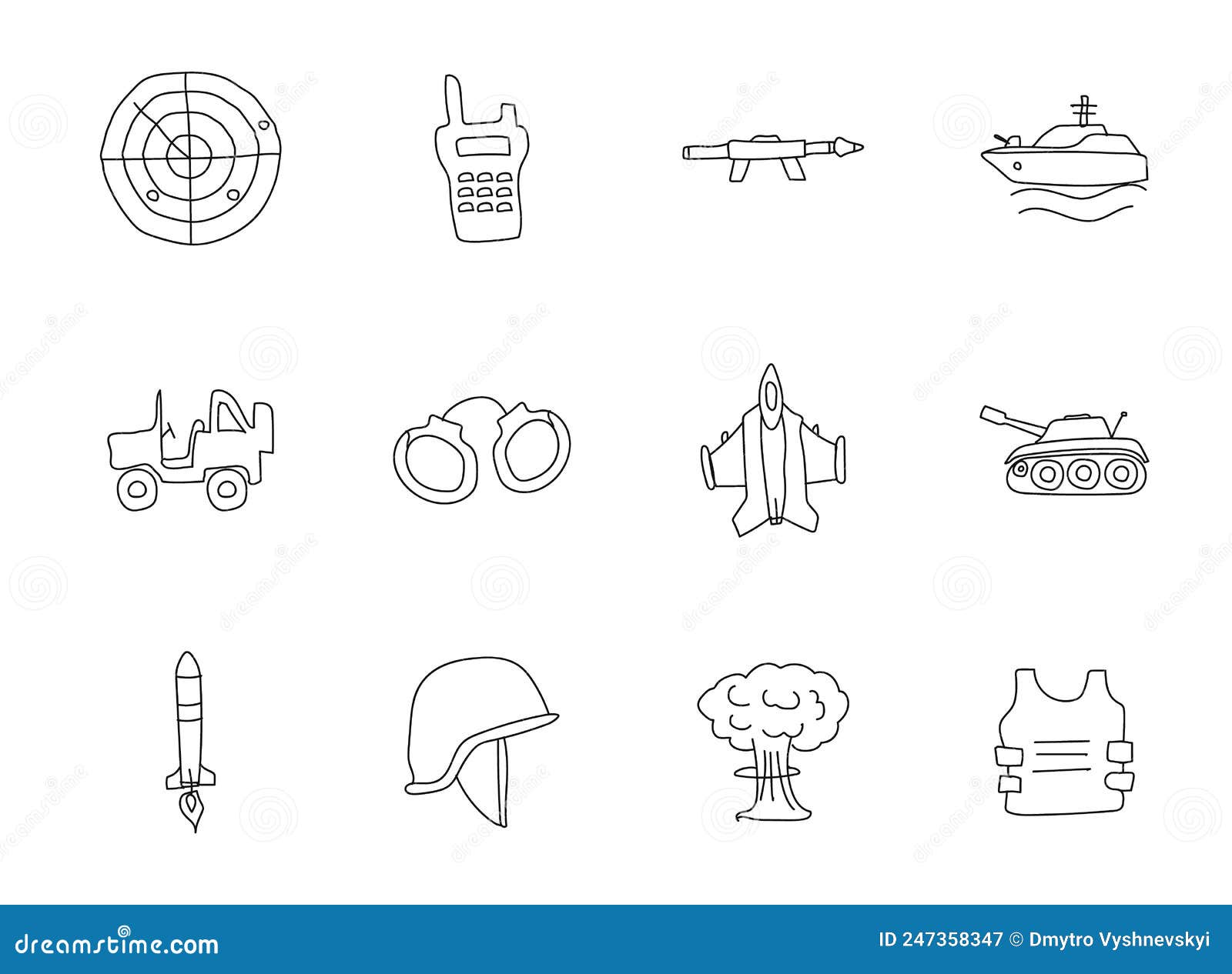 War Doodles Isolated on White. Stock Vector - Illustration of weapon ...
