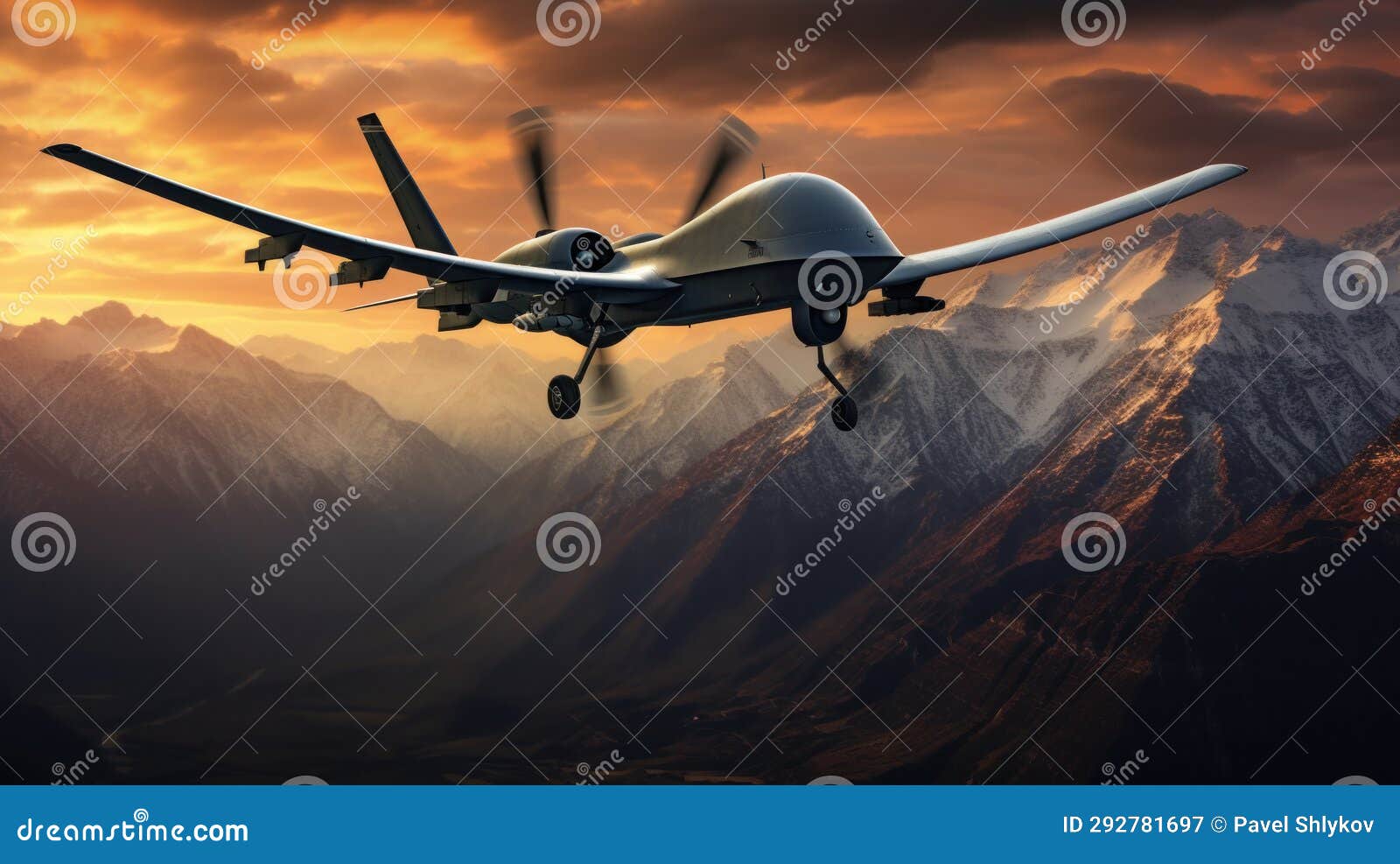 War Drone on Runway in Night Sky Stock Illustration - Illustration of ...