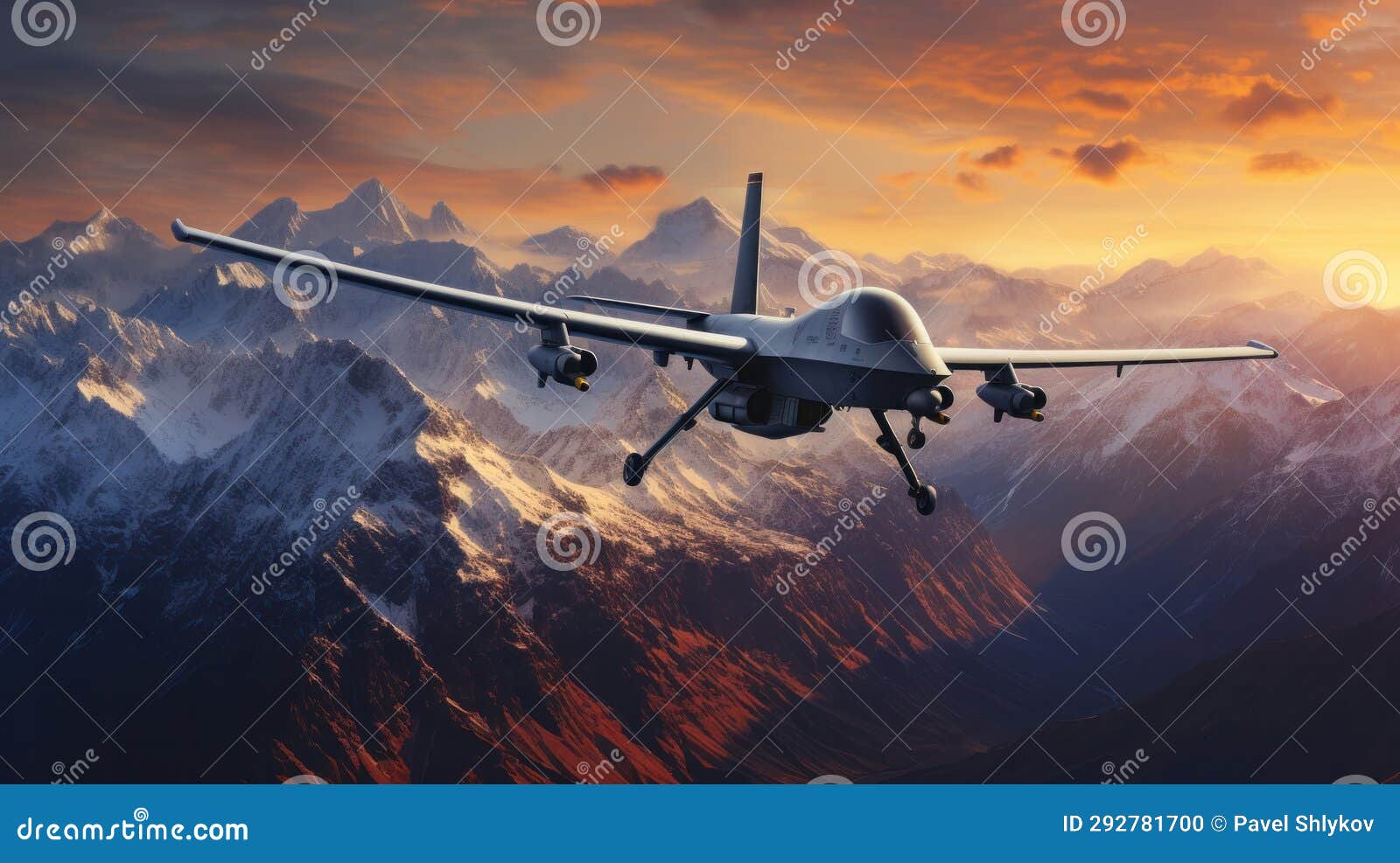 War Drone on Runway in Night Sky Stock Illustration - Illustration of ...