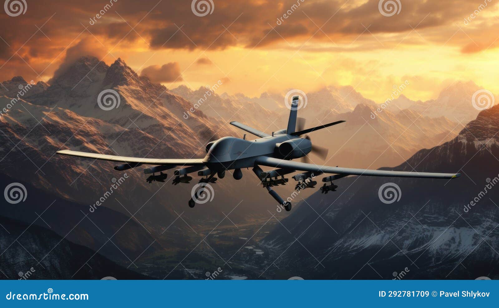 War Drone on Runway in Night Sky Stock Illustration - Illustration of ...