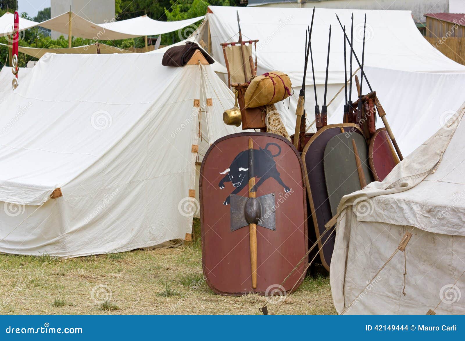 War Equipment in an Ancient Roman Encampment Stock Photo - Image of ...