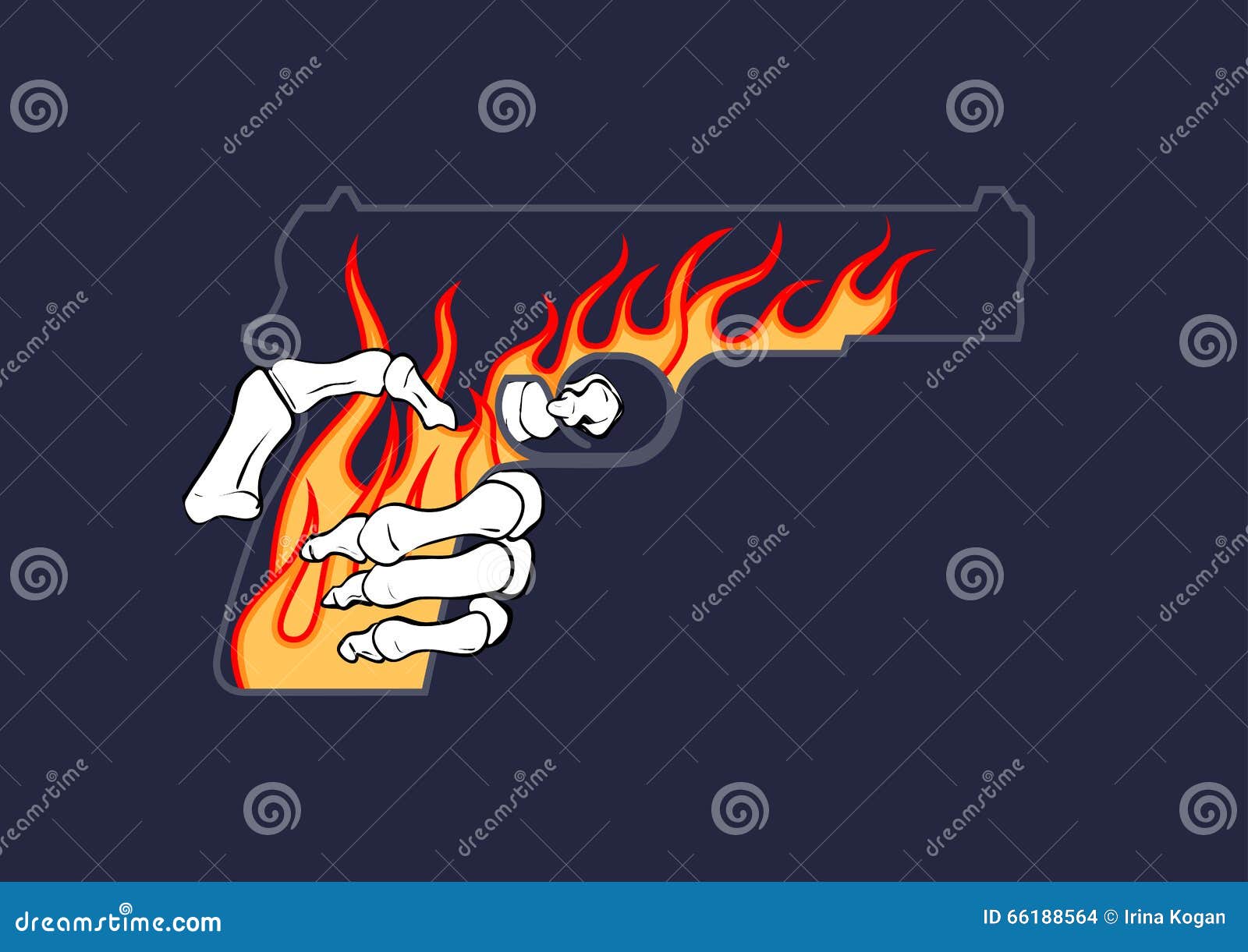 Handgun And Skeleton Hand Illustration. Cartoon Vector | CartoonDealer ...