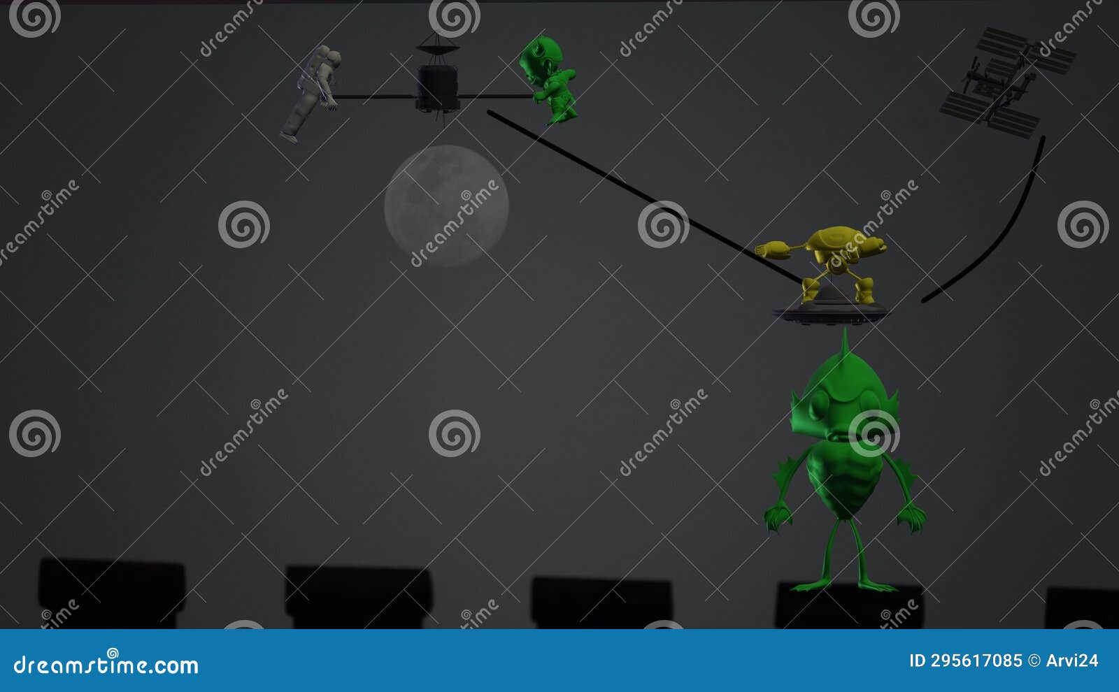 A War between Human and Aliens at the Moon for Satellite Stock ...