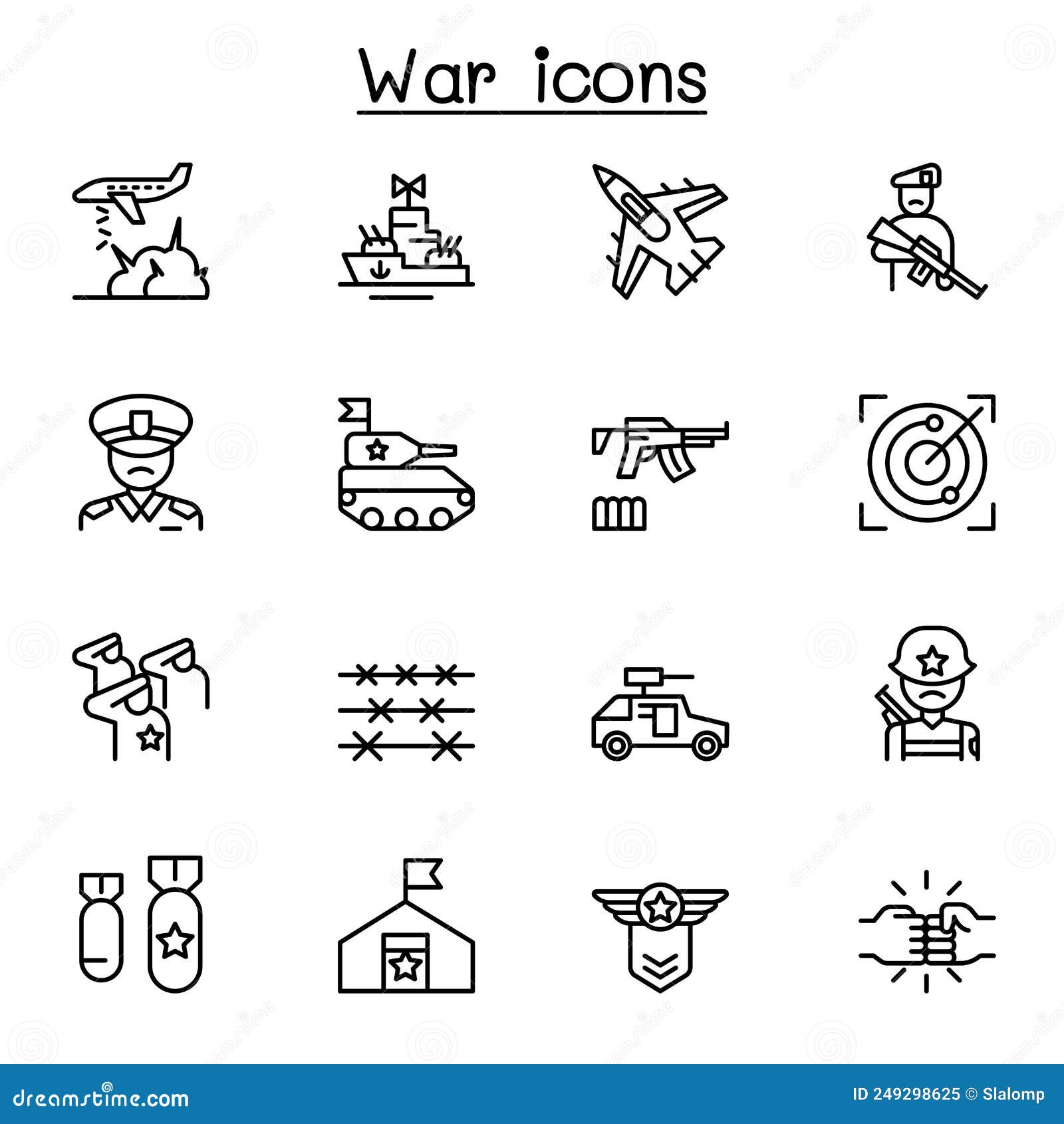 War Icon Set in Thin Line Style Stock Vector - Illustration of helmet ...