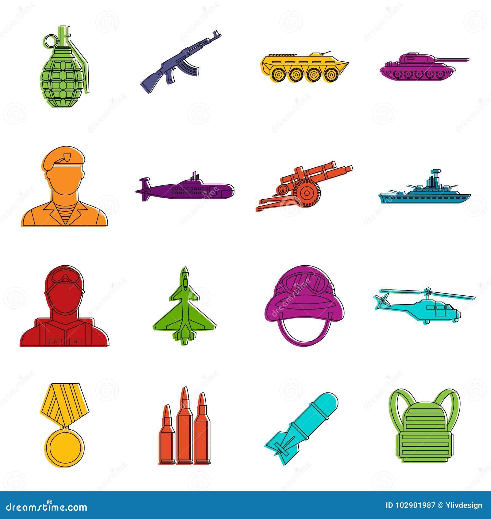 War icons doodle set stock vector. Illustration of order - 102901987