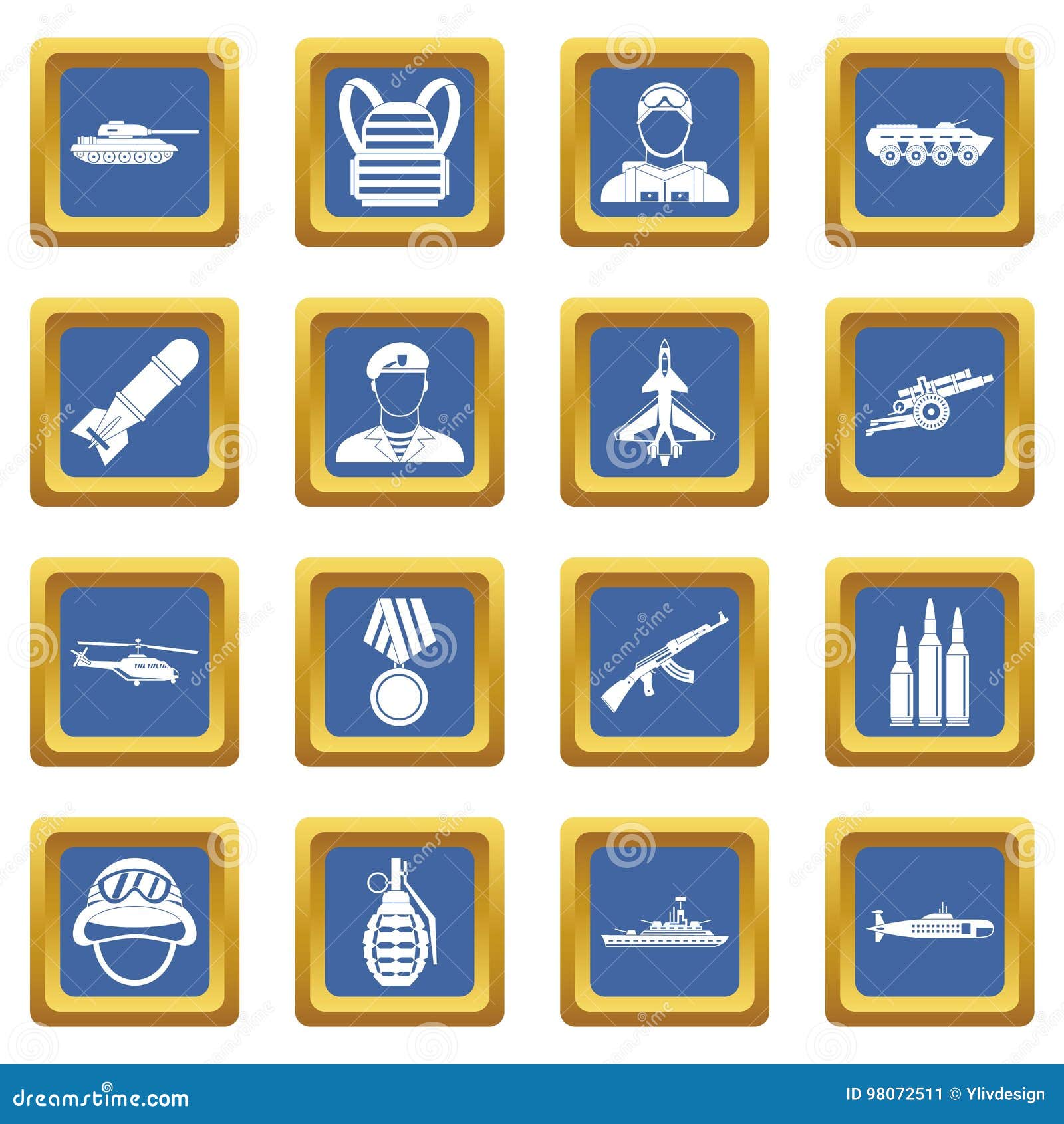 War icons set blue stock vector. Illustration of beret - 98072511