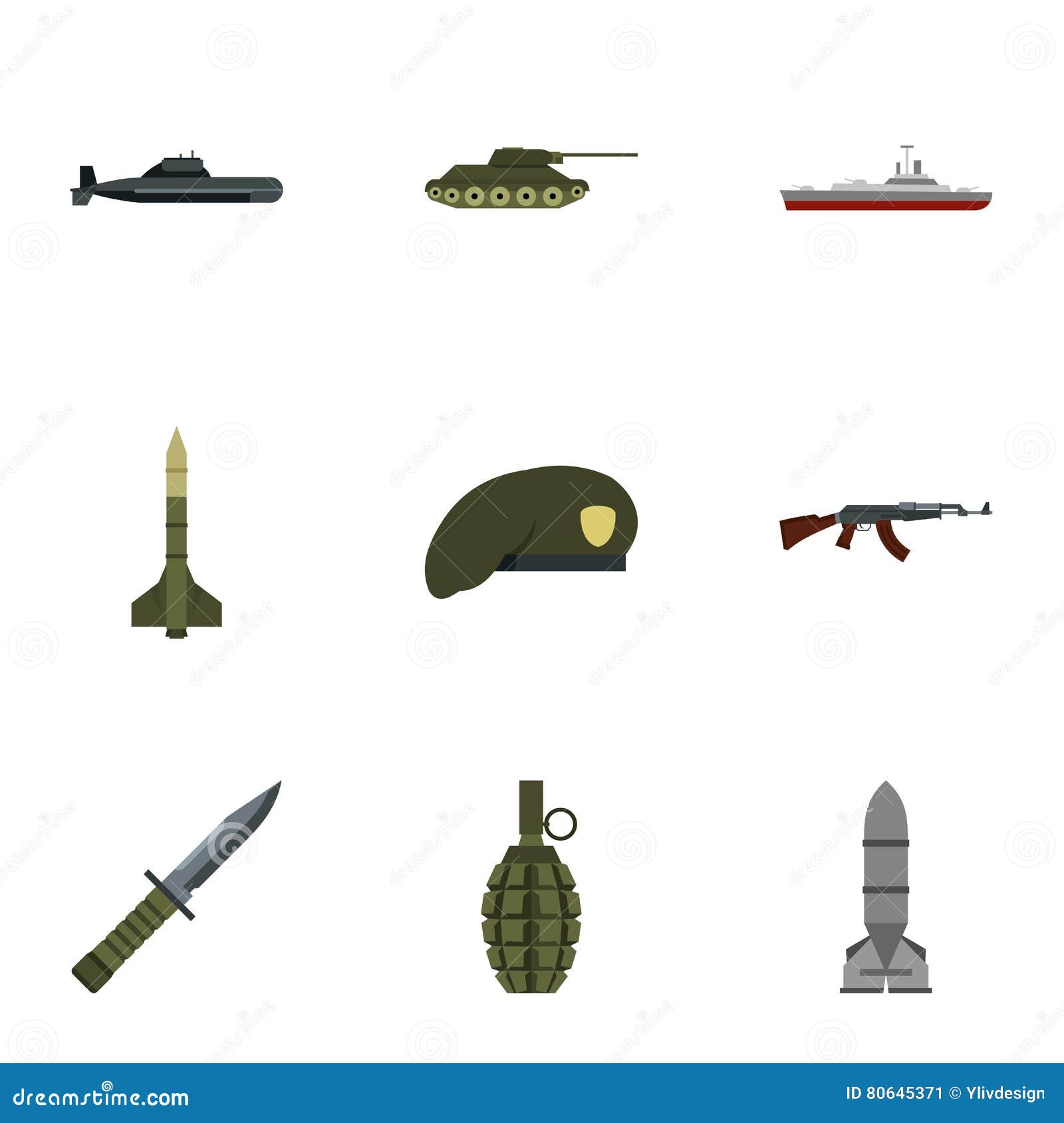 War icons set, flat style stock vector. Illustration of metal - 80645371