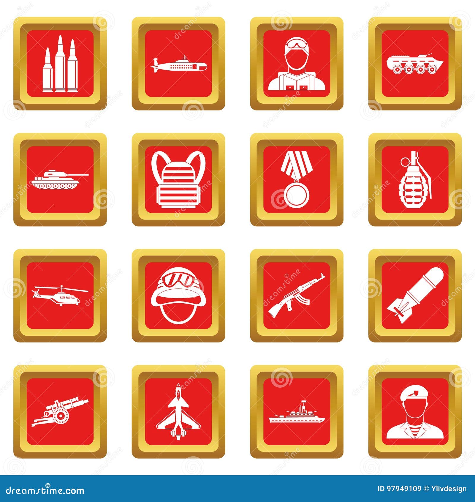 War icons set red stock vector. Illustration of beret - 97949109