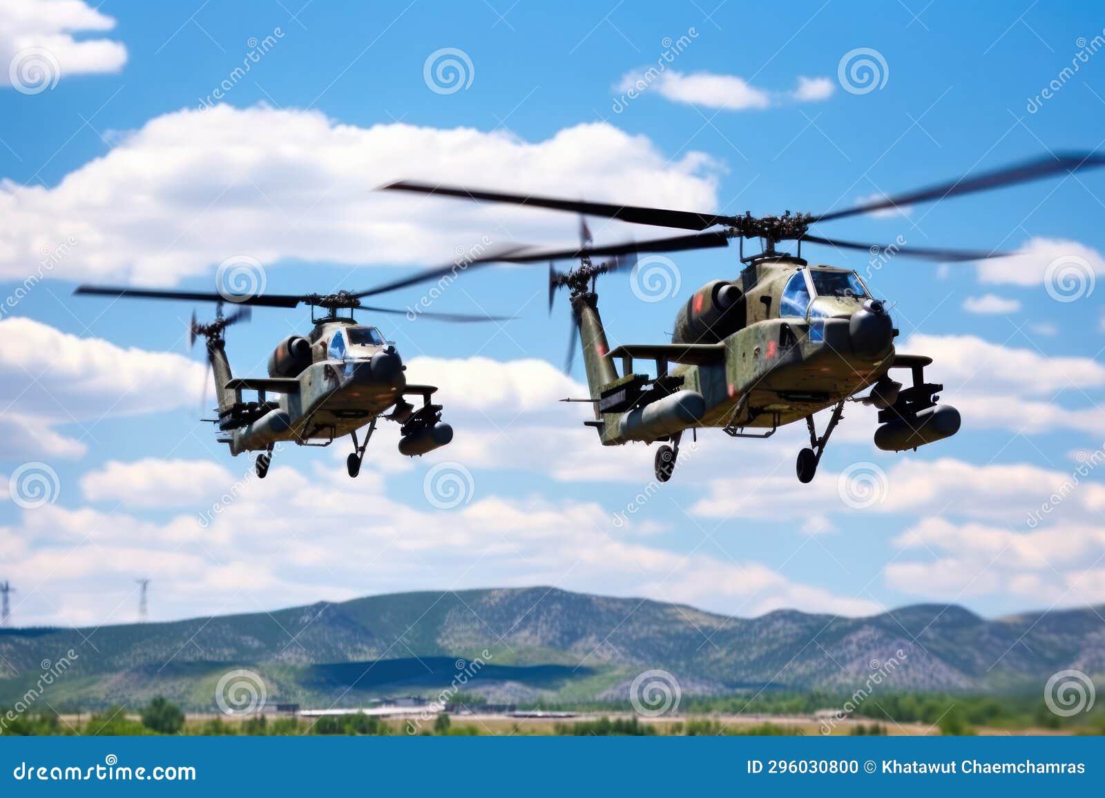 War Machines in Flight, Combat Helicopters Against a Vivid Sky Stock ...