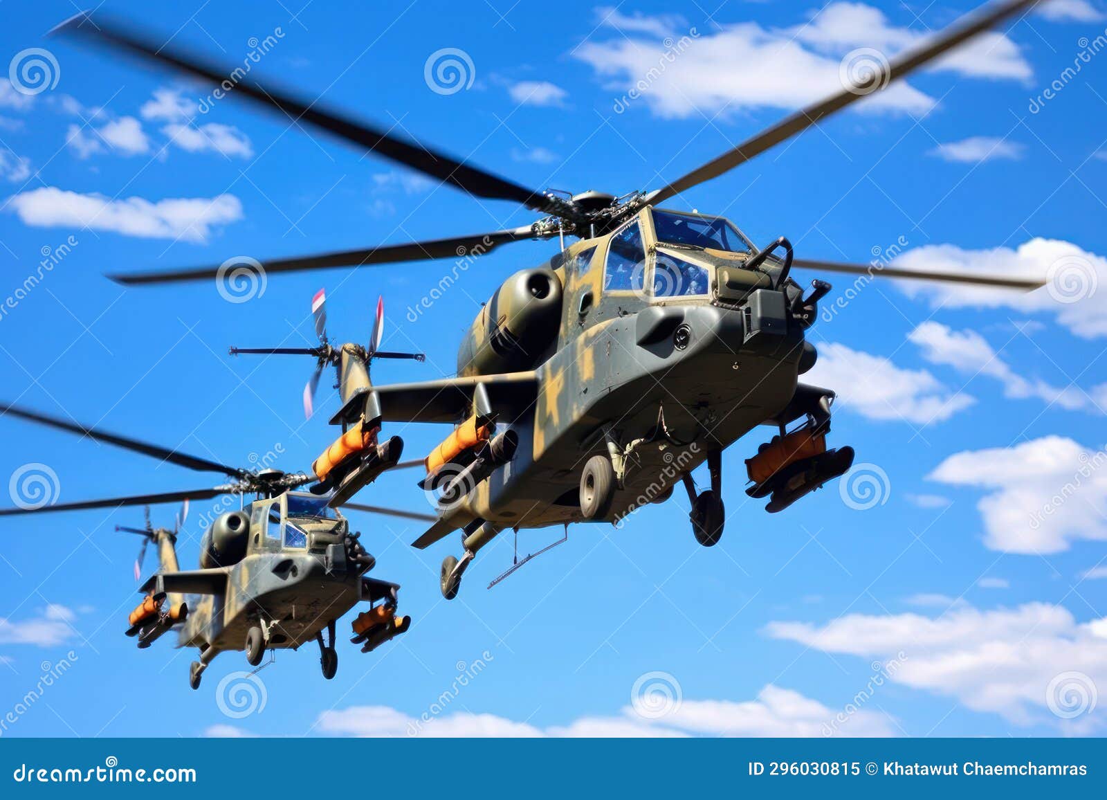 War Machines in Flight, Combat Helicopters Against a Vivid Sky Stock ...