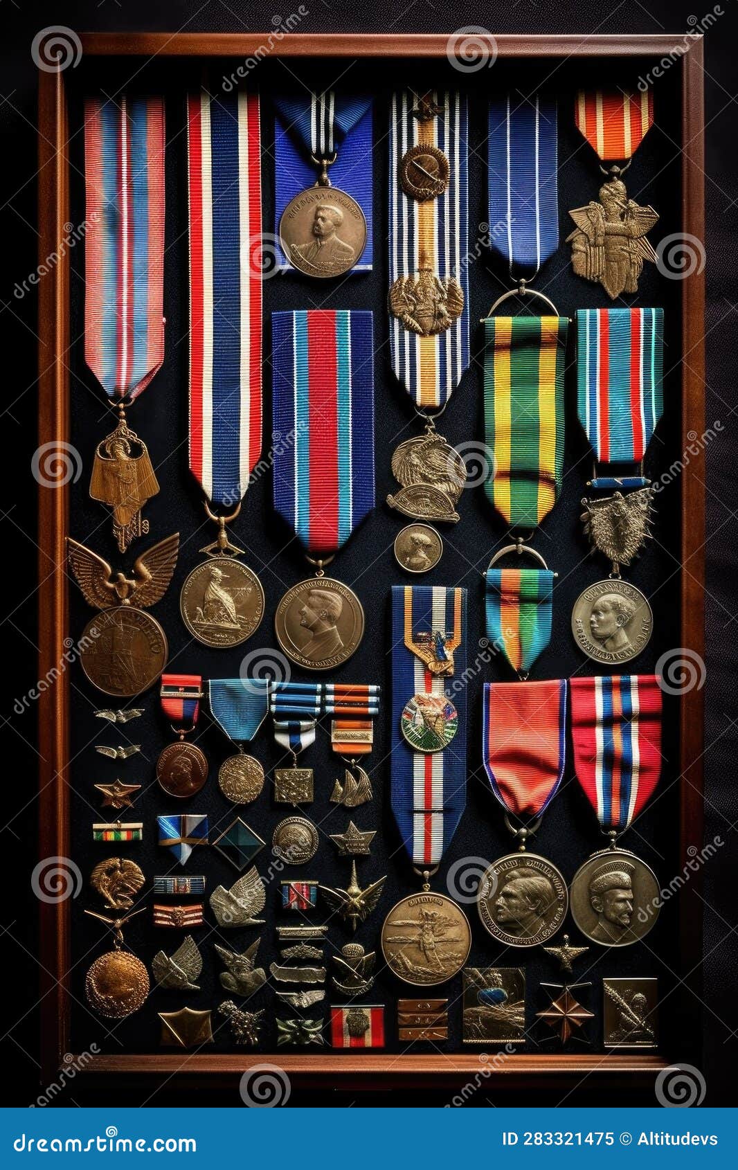 War Medals and Ribbons Arranged in a Shadow Box Stock Illustration ...