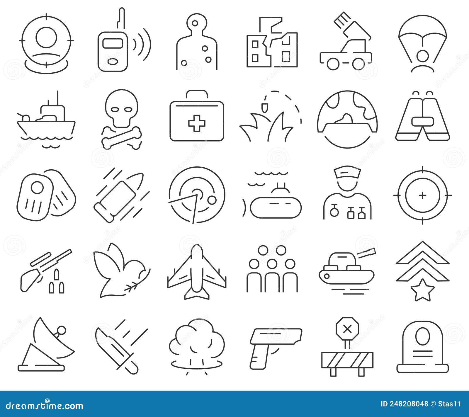 Military Line Icon Set. Army Signs Collection, Sketches, Logo ...