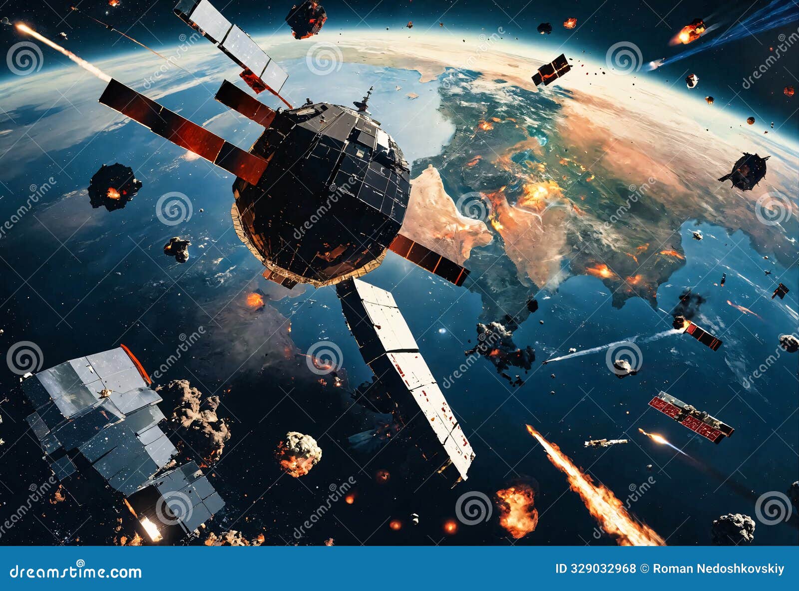 War Of Satellites In Earth Orbit Royalty-Free Illustration ...