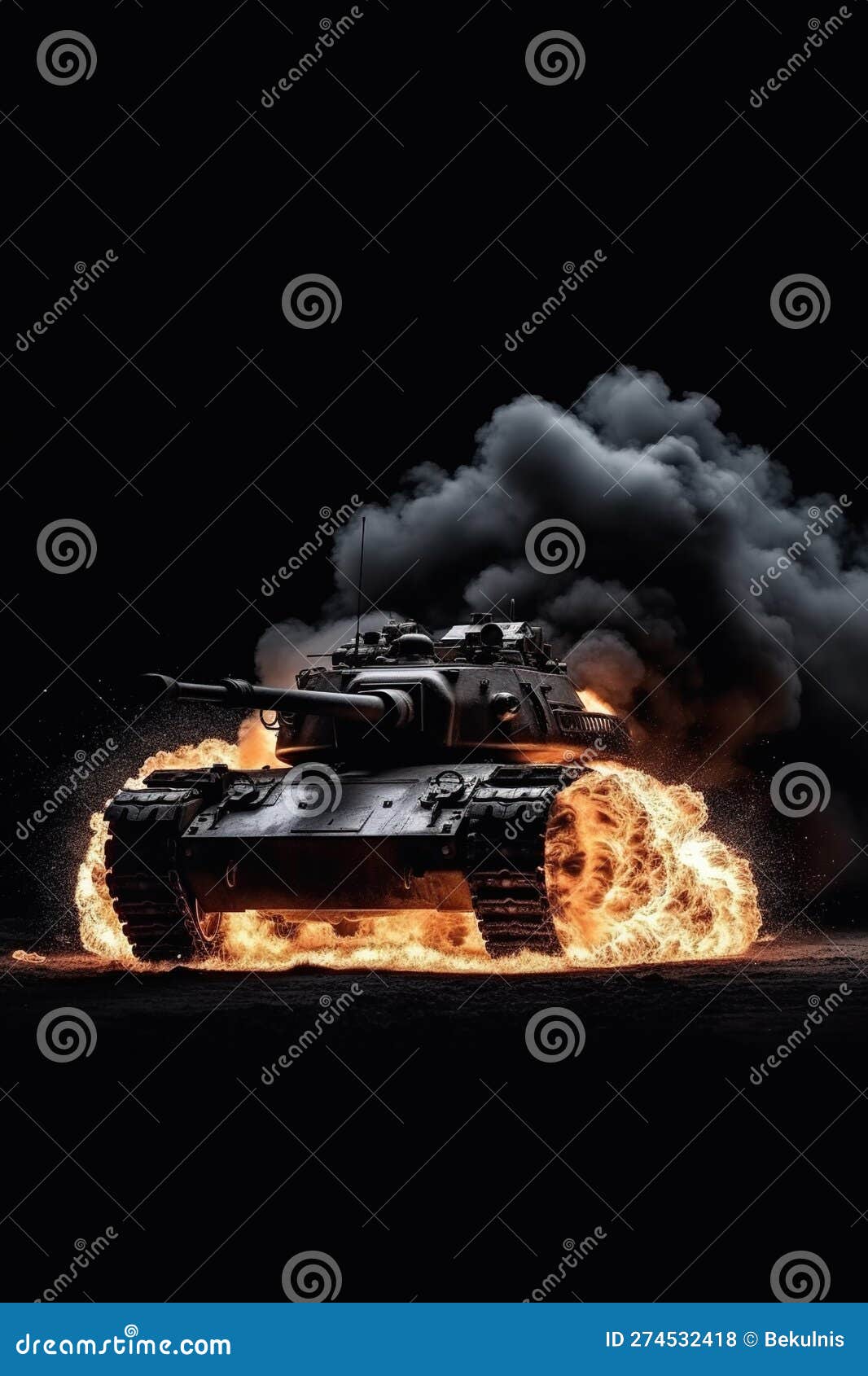Flames of War: a Raging Fire Consuming a Destroyed Tank. Generative Ai ...