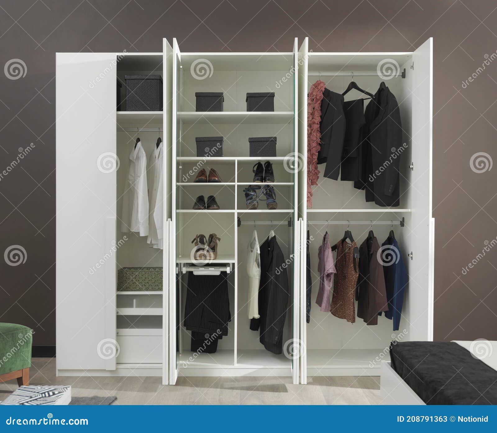 Wardrobe Full Of All Shades Of Blue And Pink Clothes, Shoes And ...