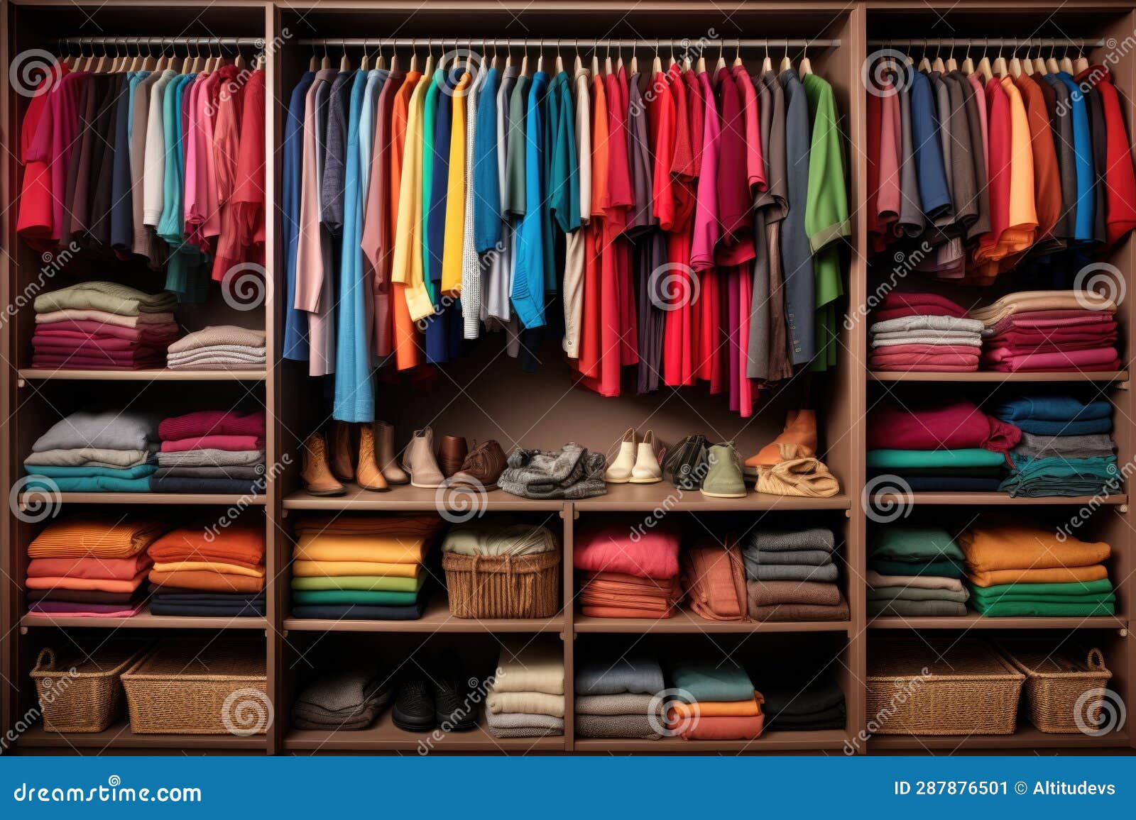 Wardrobe Open, Clothes Organized by Color Stock Image - Image of ...