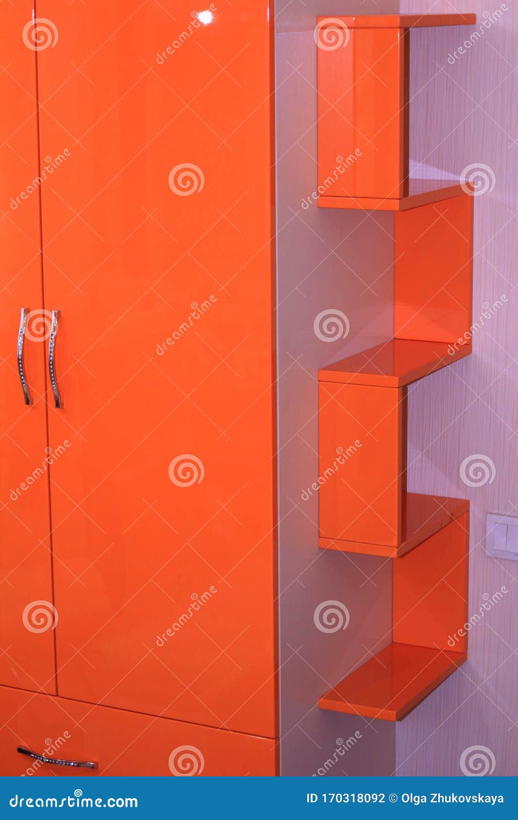 Wardrobe Orange with Shelves Stock Photo - Image of door, metal: 170318092