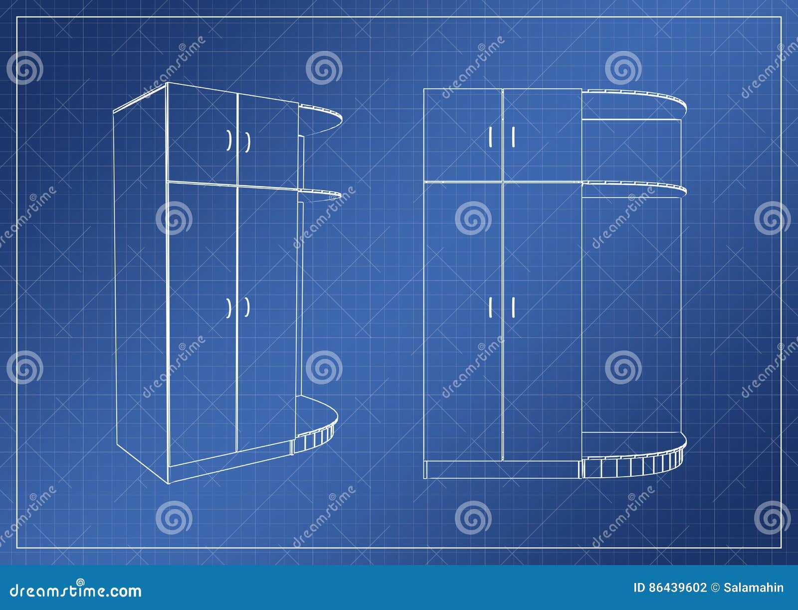 Wardrobe on Paper Blueprint, 3D Rendering Stock Illustration ...