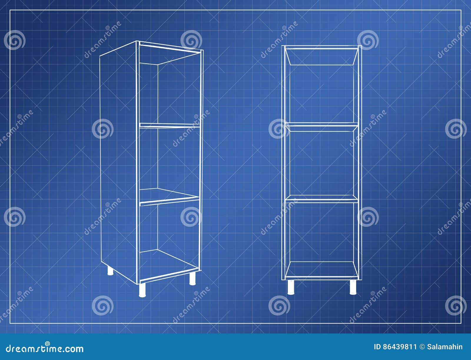Wardrobe on Paper Blueprint, 3D Rendering Stock Illustration ...