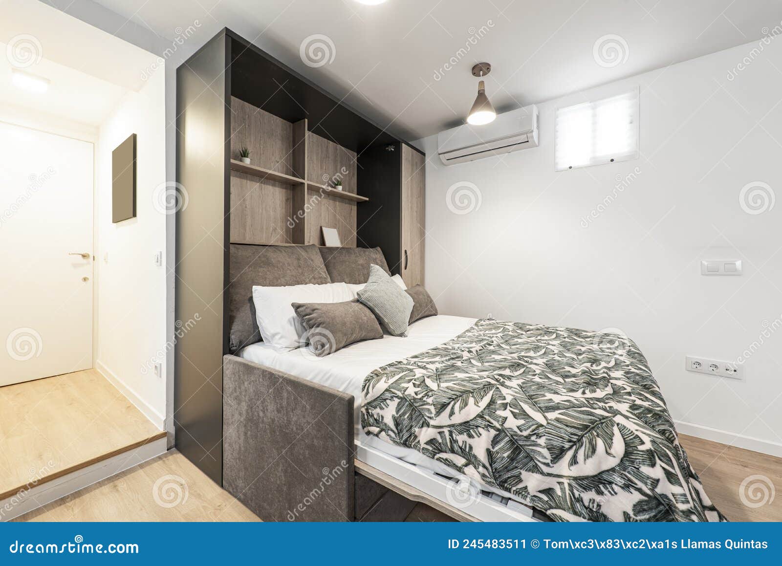 Wardrobe with Pull-out Sofa Bed with Many Cushions and Decorative Stock ...