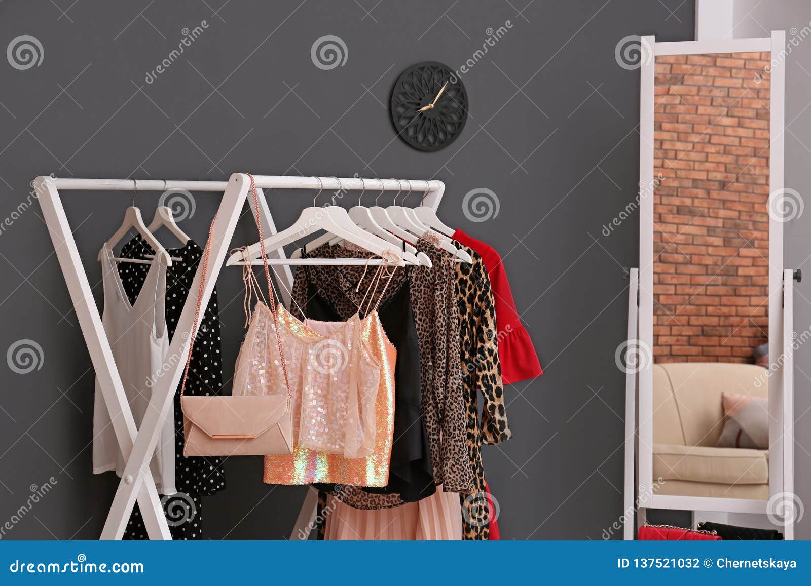 Wardrobe Rack with Women`s Clothes Stock Photo - Image of outfit ...