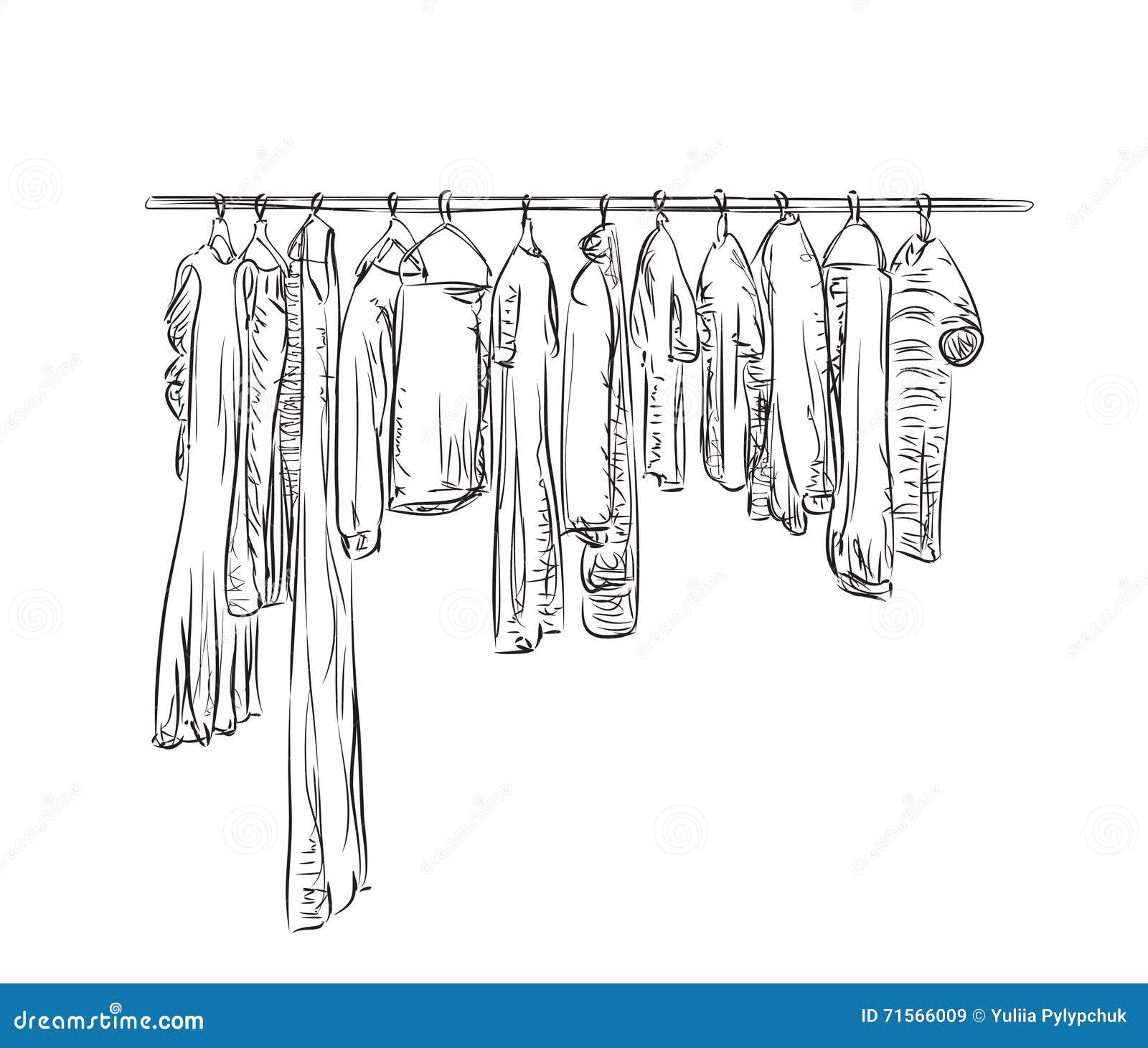 Wardrobe Sketch. Clothes on the Hangers Stock Vector - Illustration of ...