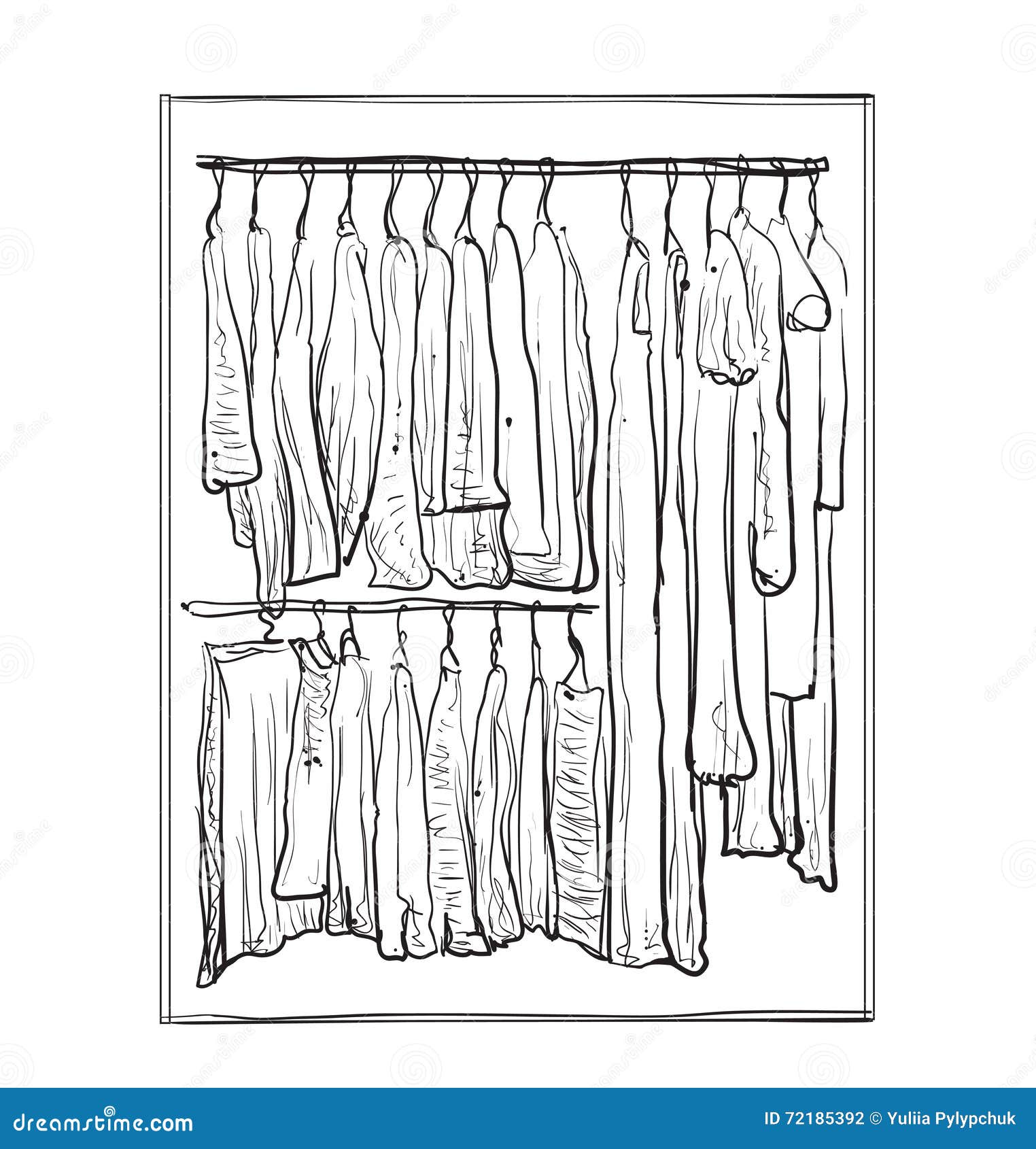 Wardrobe Sketch. Room Interior with Clothes Stock Vector - Illustration ...
