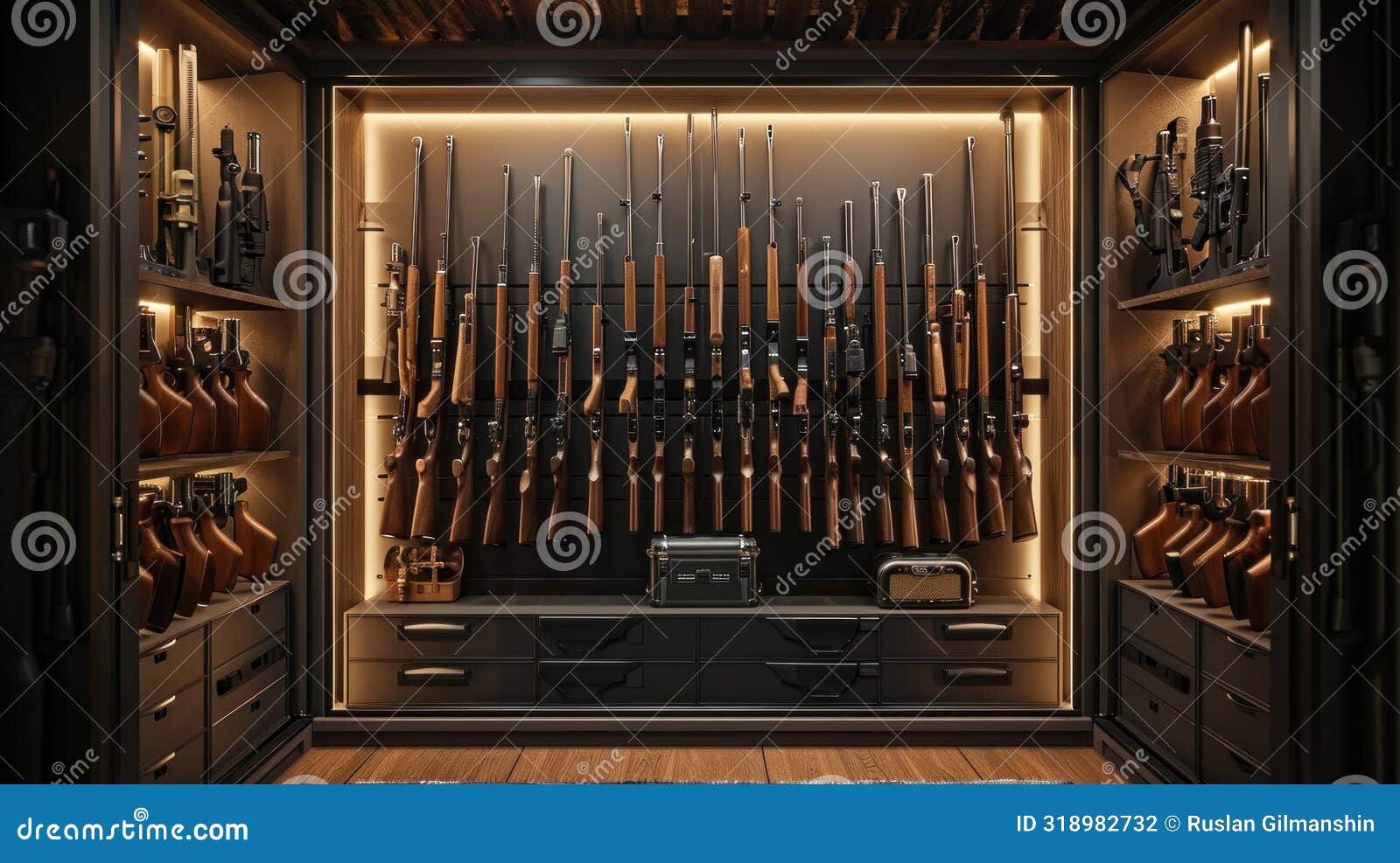 Wardrobe for Weapons. Safe Storage of Guns Stock Photo - Image of ...