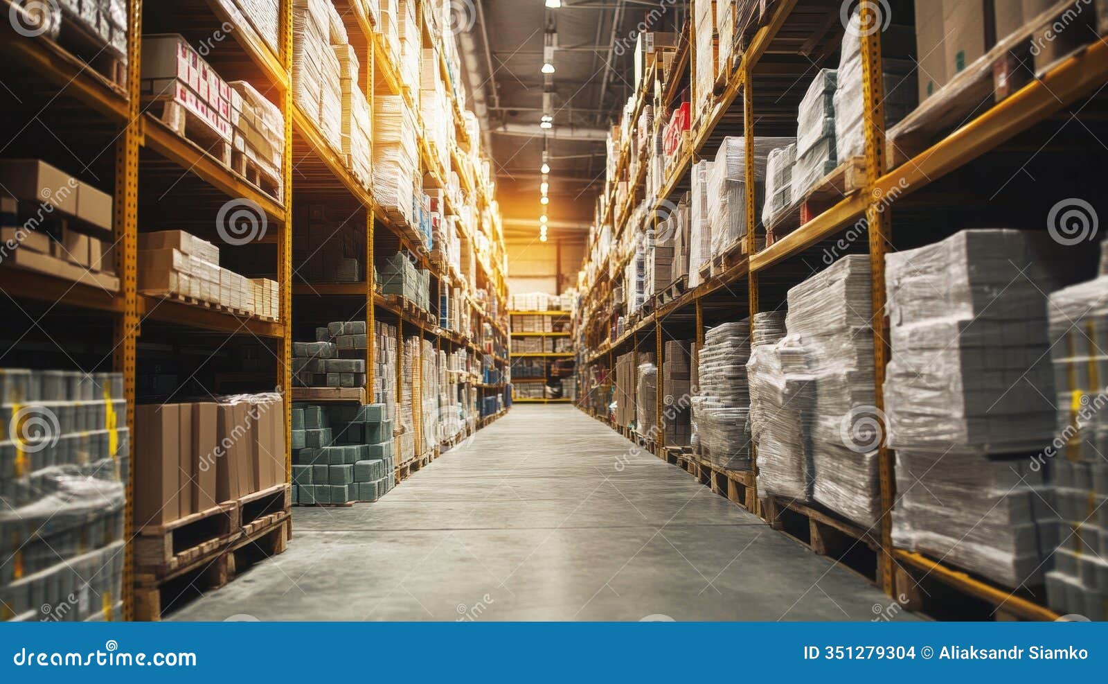 A Warehouse Aisle with a Lot of Boxes on the Shelves Stock Illustration ...