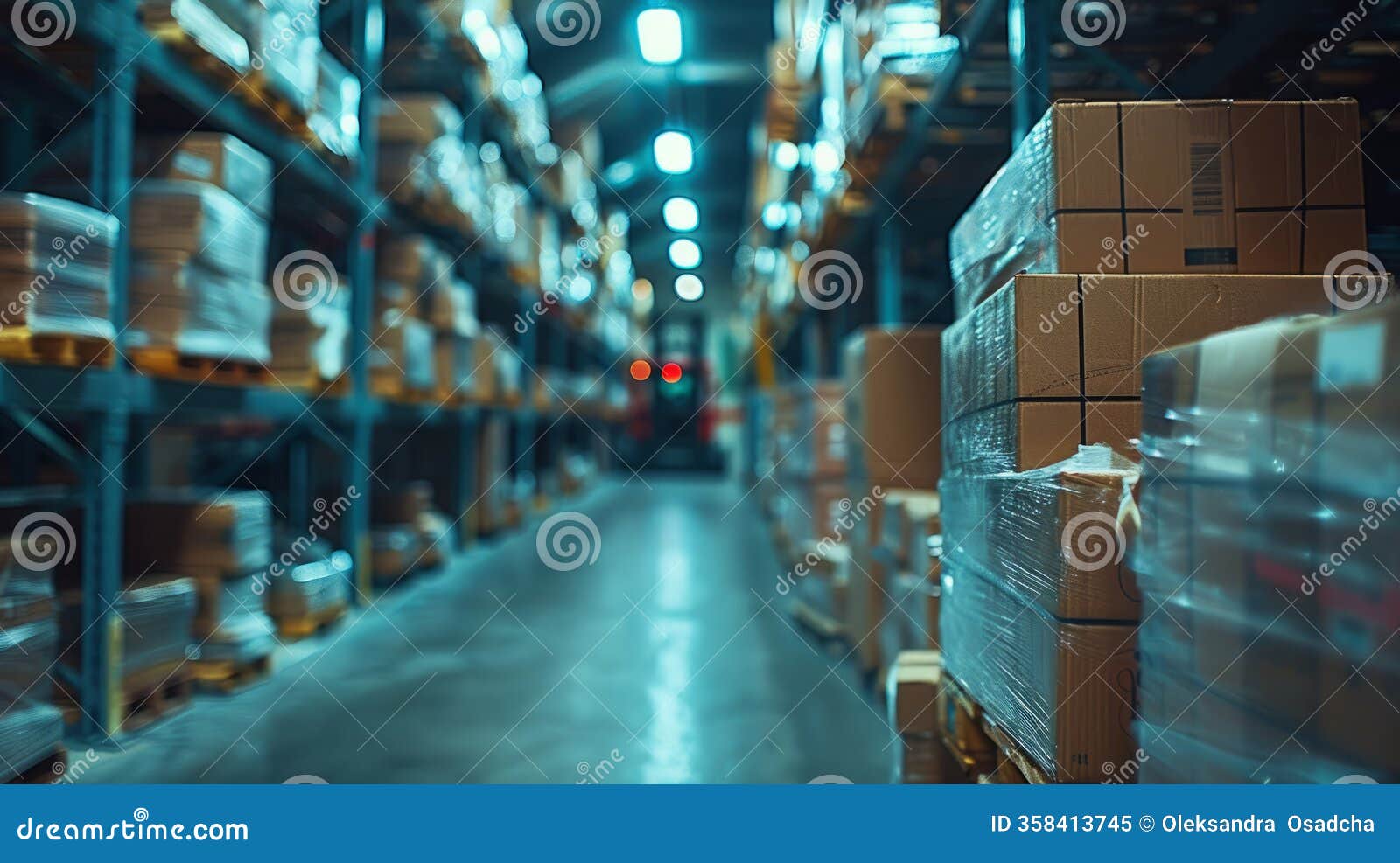 A Warehouse Aisle with Shelves of Boxes and Packages. Stock Image ...