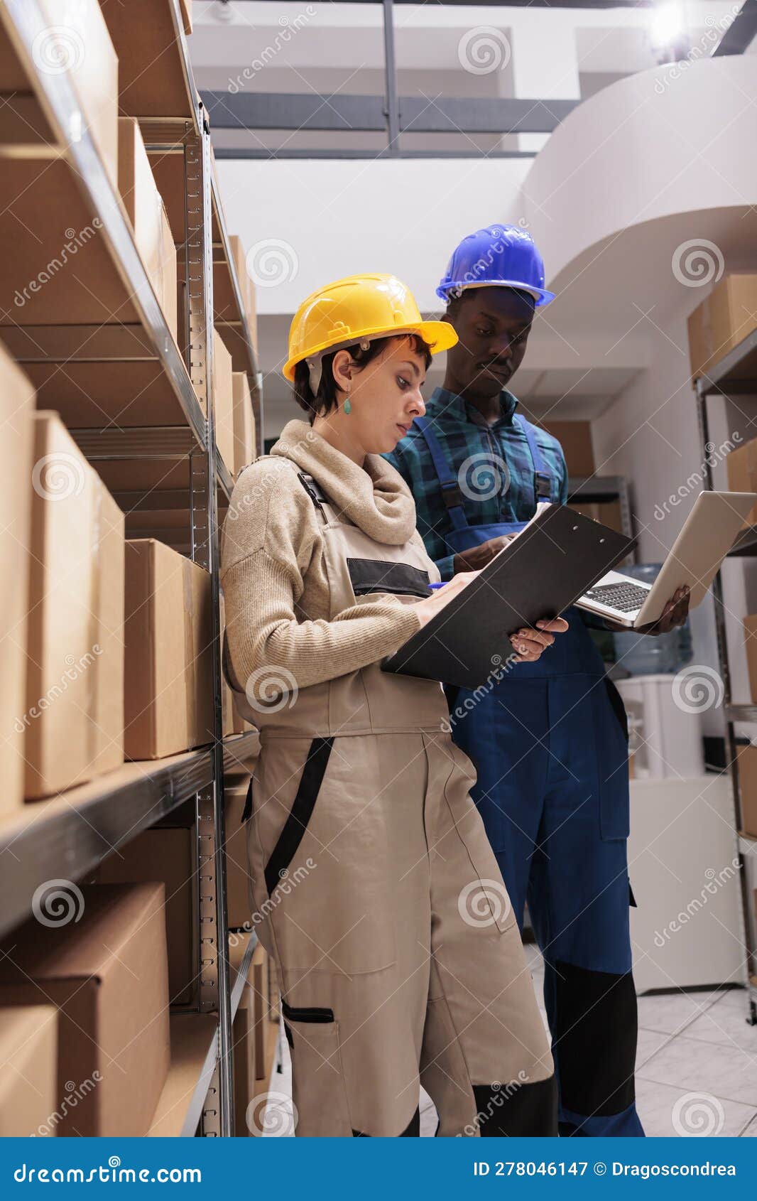 Warehouse Assistants Reading Inventory Report and Comparing Data Stock ...