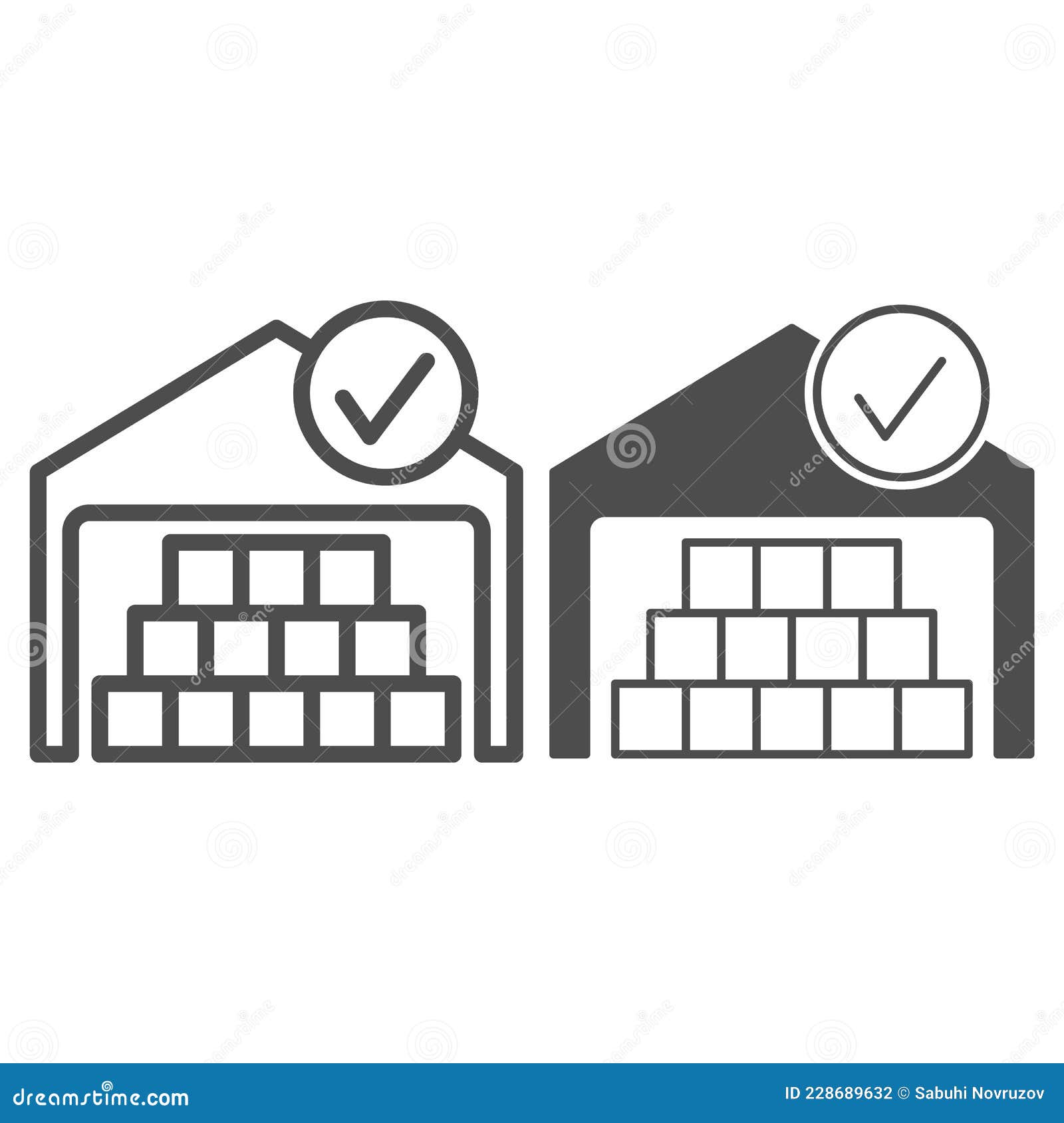 Warehouse, Boxes, Checkmark, Cargo Line and Solid Icon, Security Check ...