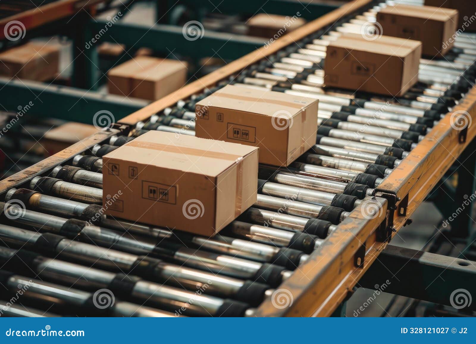 Warehouse with Boxes on a Conveyor Belt, Showcasing the Process of Package Sorting and Logistics ...