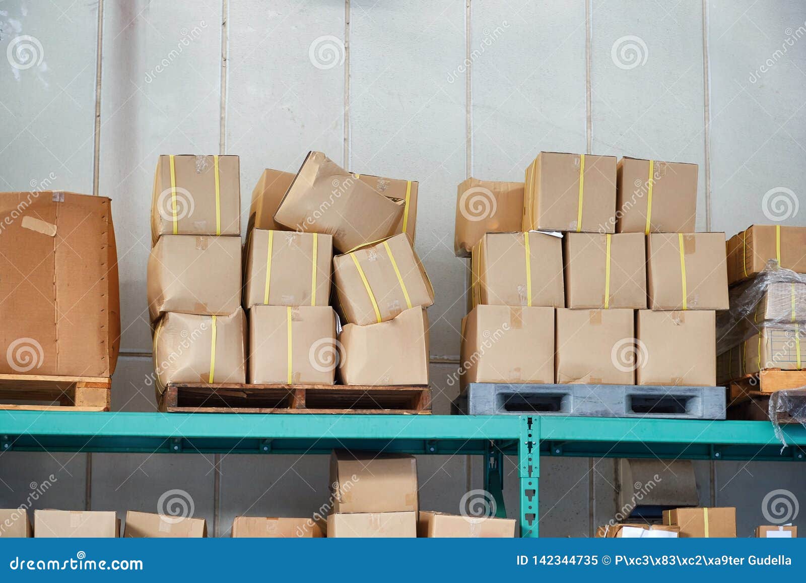 Warehouse with Boxes on Pallets Stock Image - Image of object, pile ...