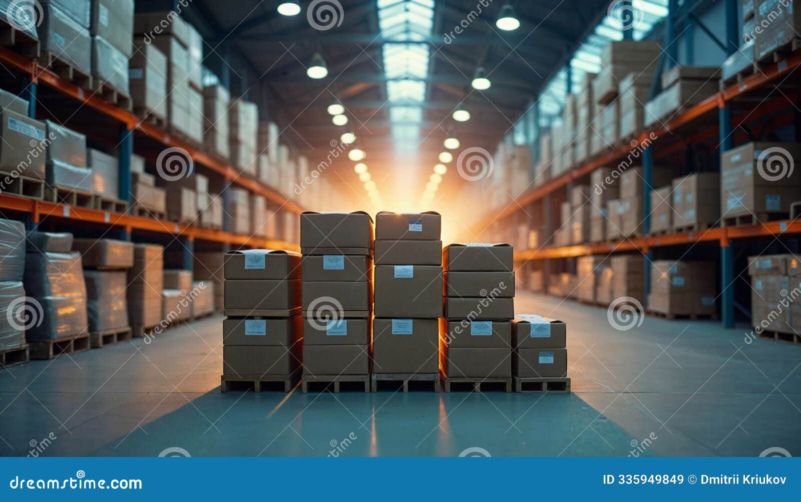 A Warehouse With Boxes Stacked On Pallets Royalty-Free Stock Photo ...