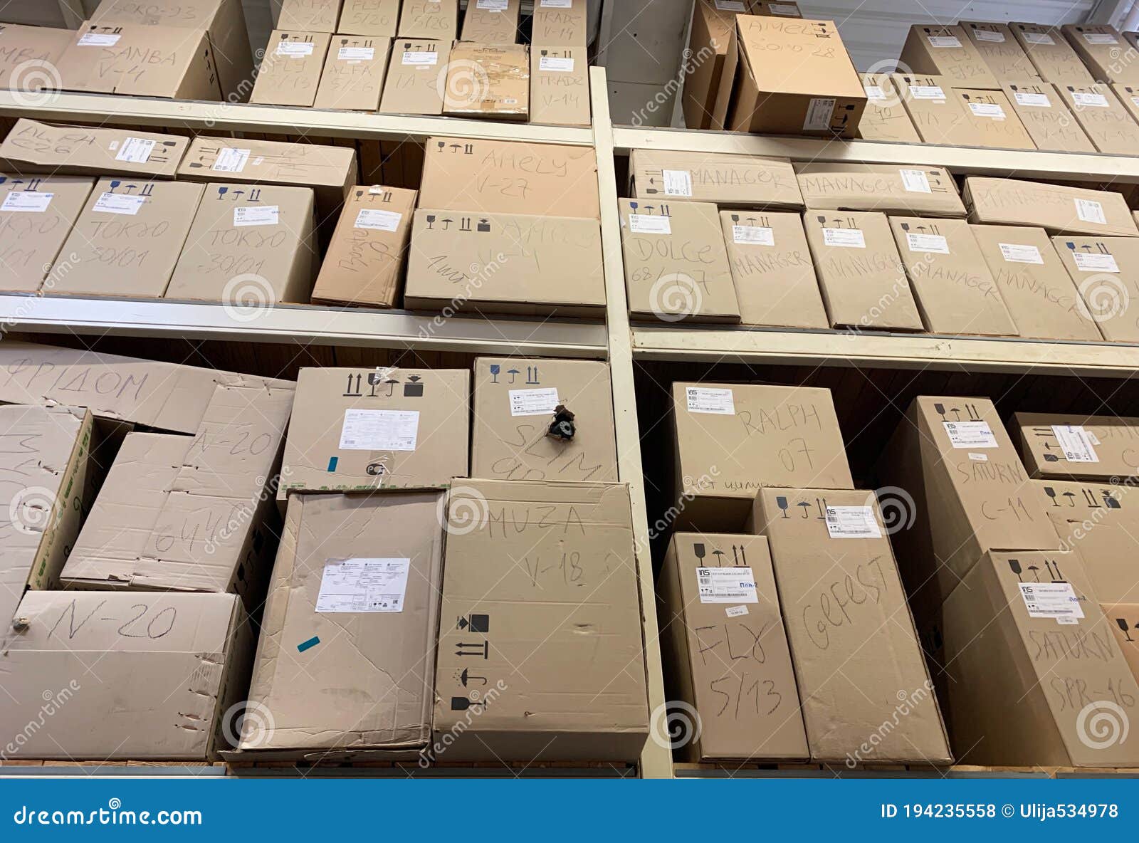 Warehouse with Boxes Stacked on Top of Each Other. Editorial Stock ...
