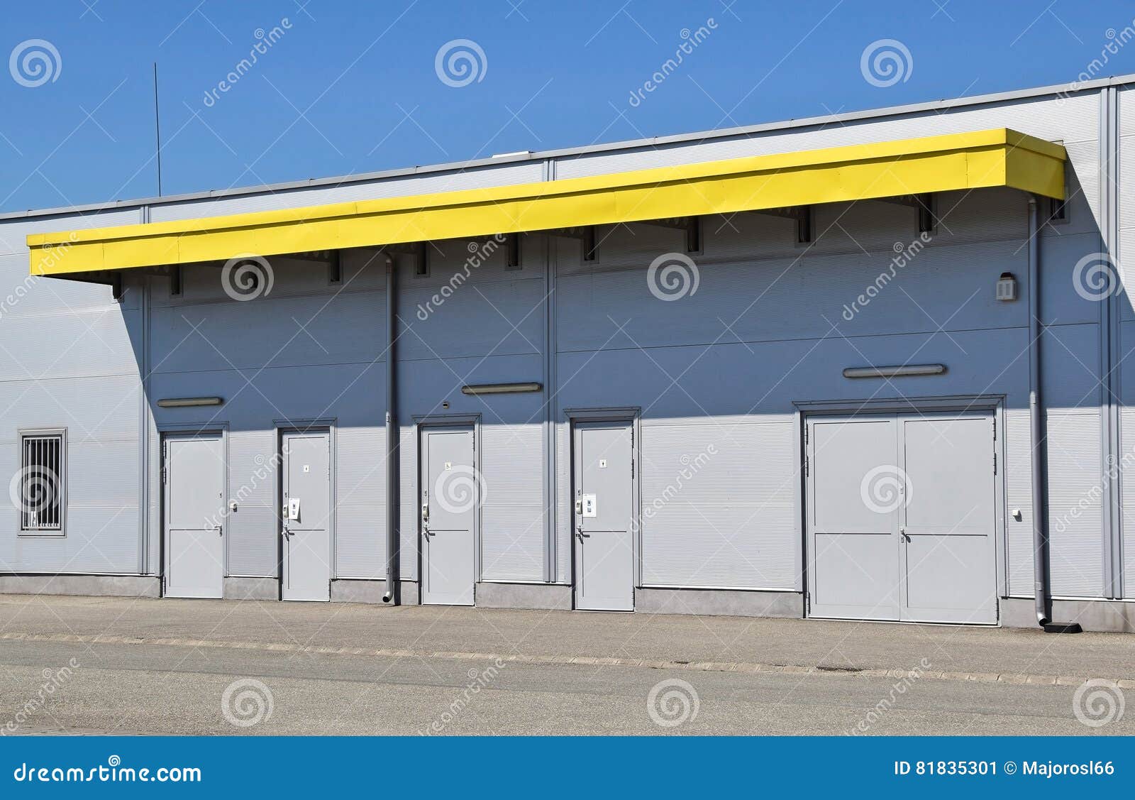 Warehouse Building Back Doors Stock Image - Image of view, grey: 81835301