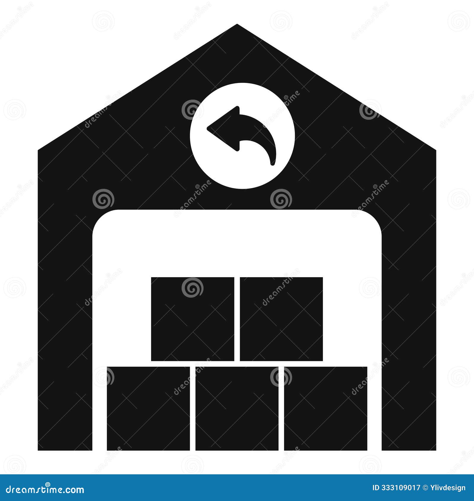 Warehouse Building with Boxes Inside and Return Arrow Sign Stock ...