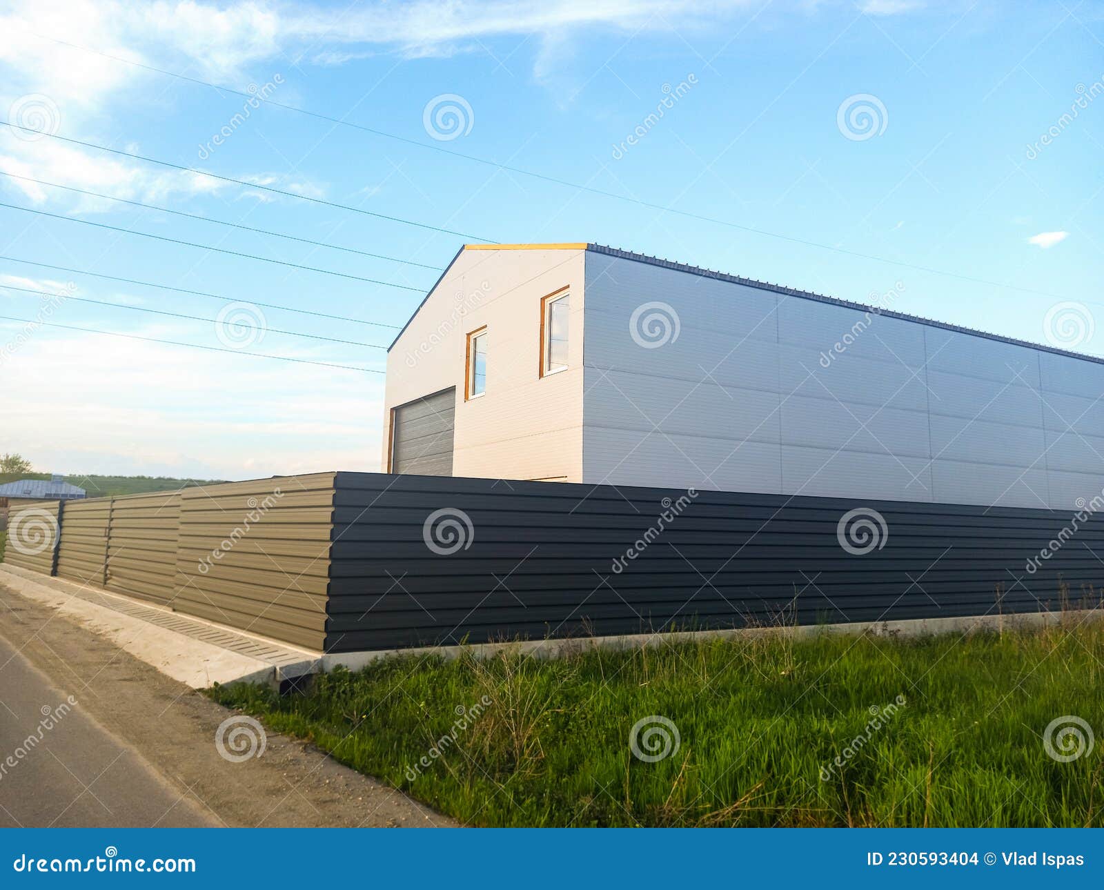 Warehouse Building with Fence. Industrial Warehouse Stock Photo - Image ...