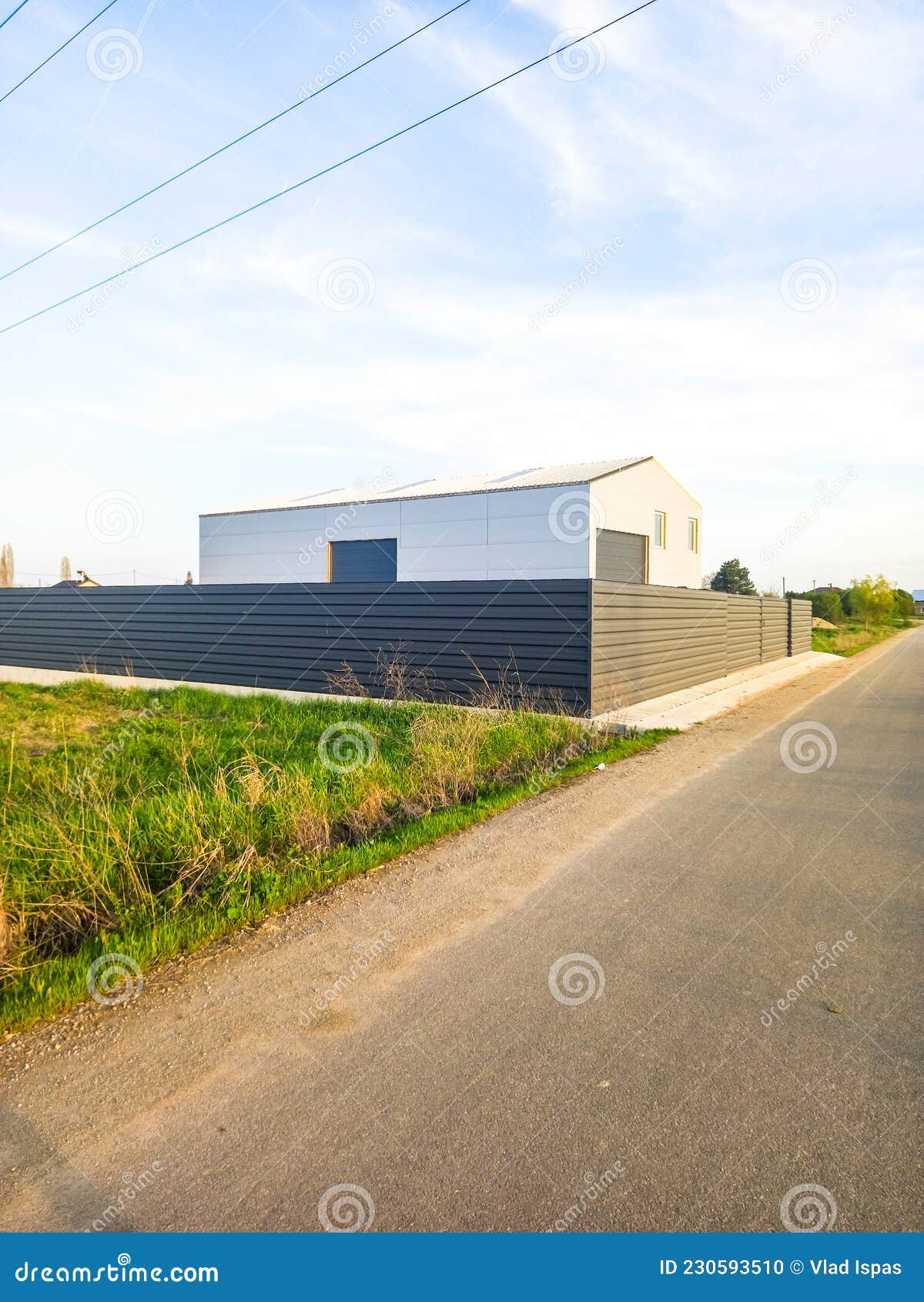 Warehouse Building with Fence. Industrial Warehouse Stock Photo - Image ...